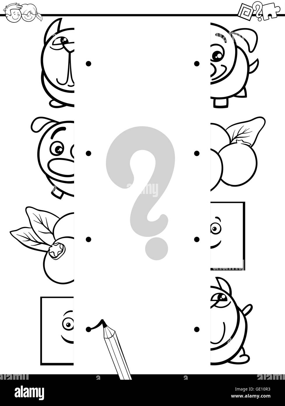 Black and White Cartoon Illustration of Preschool Education Activity ...
