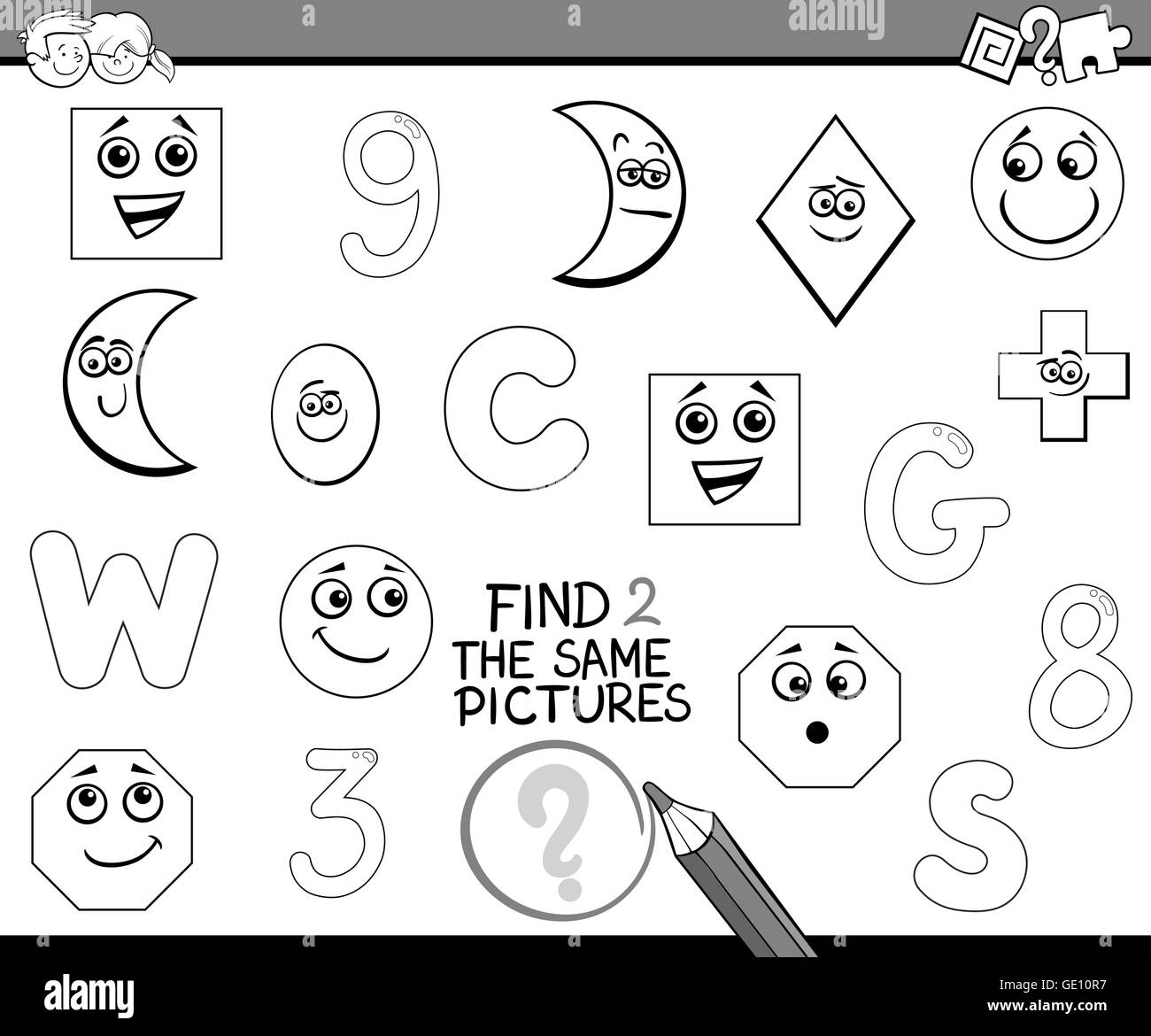 Black and White Cartoon Illustration of Find the Same Pictures ...