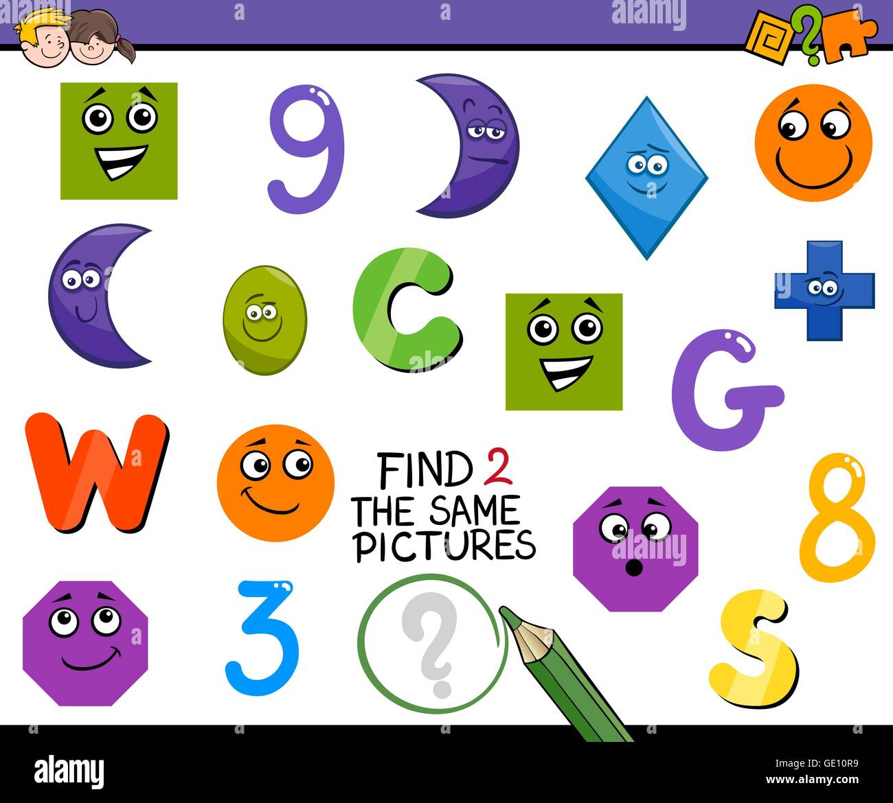 Cartoon Illustration of Find Exactly the Same Pictures Educational ...