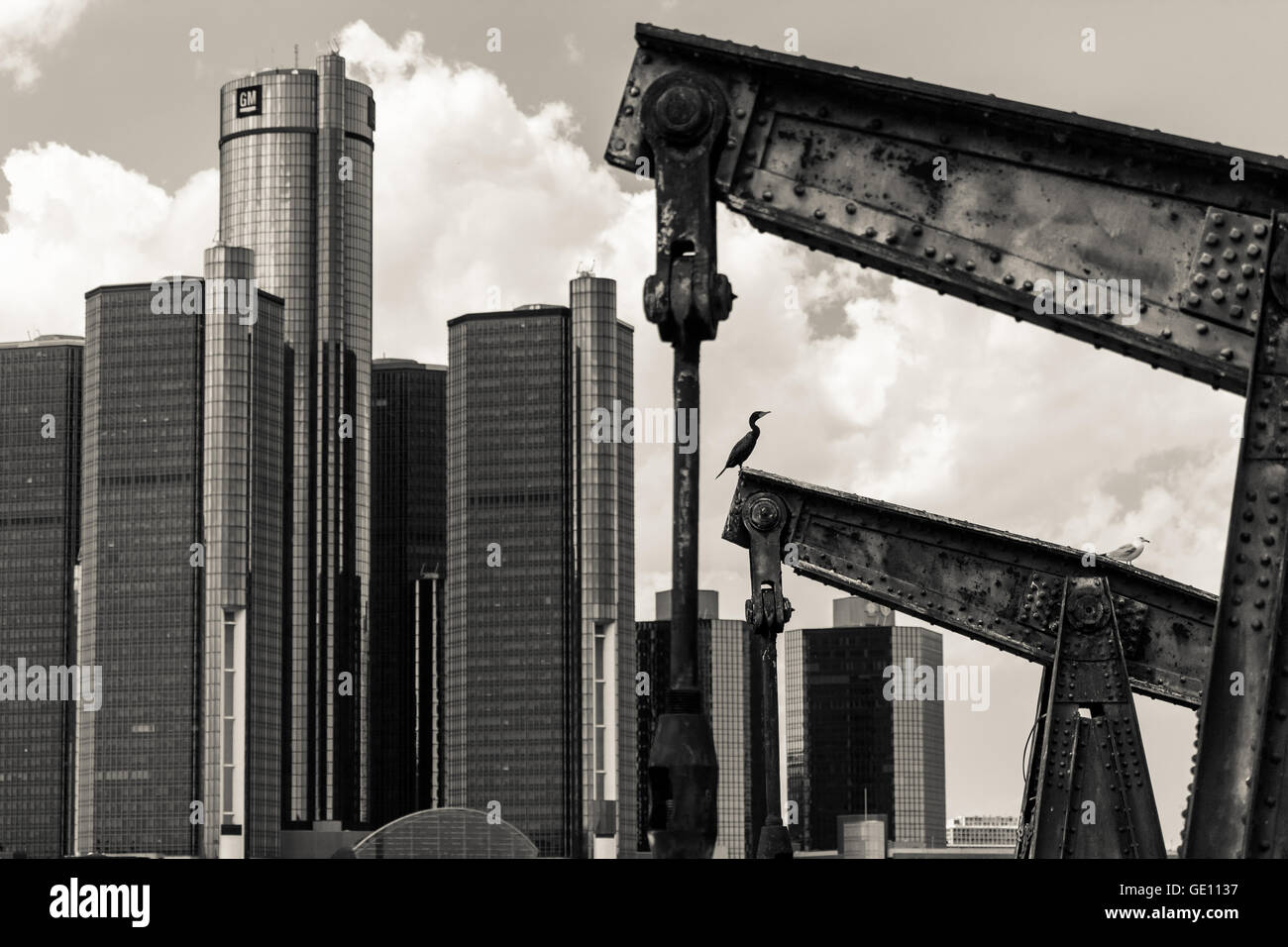 A juxtaposition of old and new, as old manmade iron levers used to ...