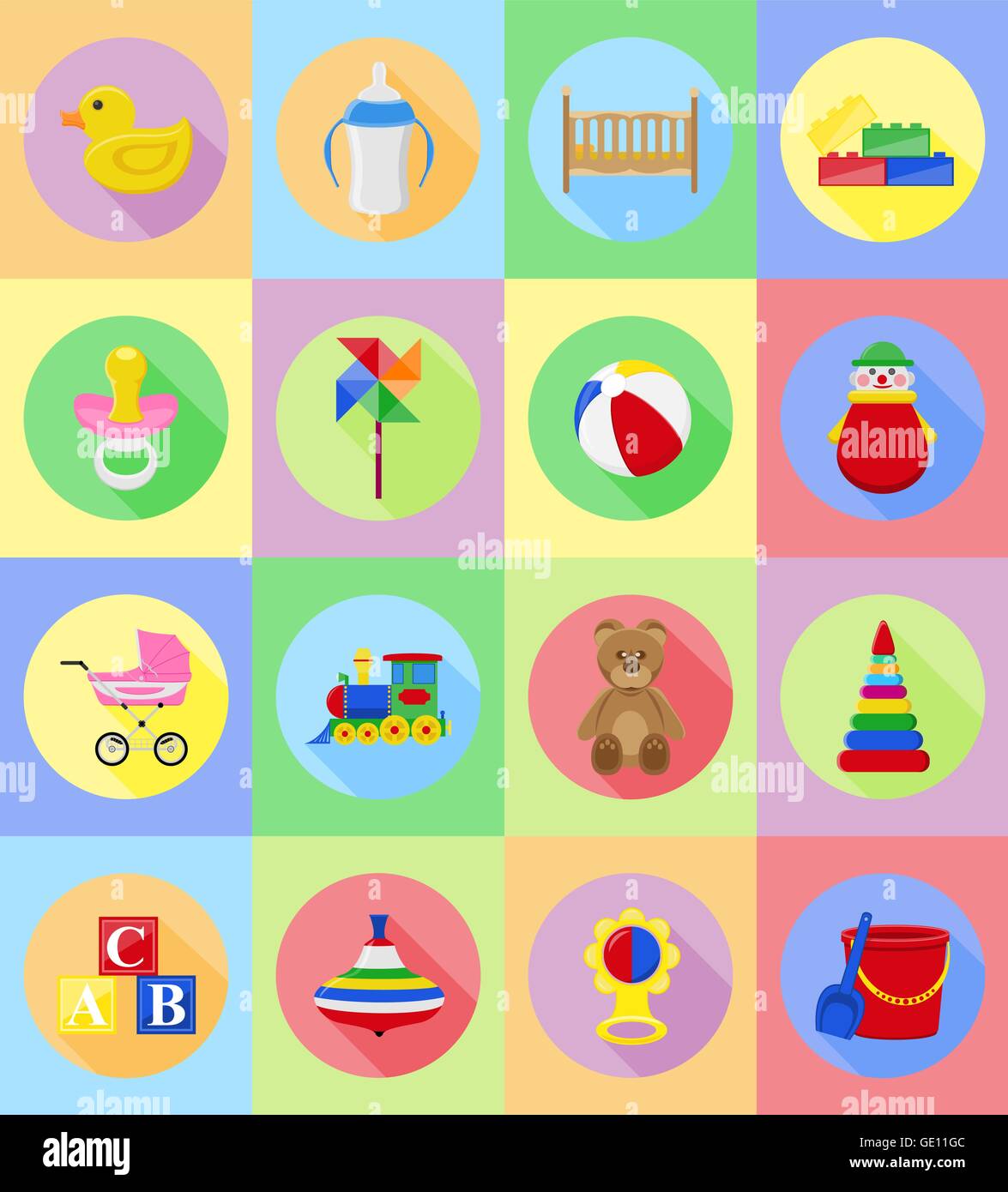 baby toys and accessories flat icons vector illustration isolated on ...