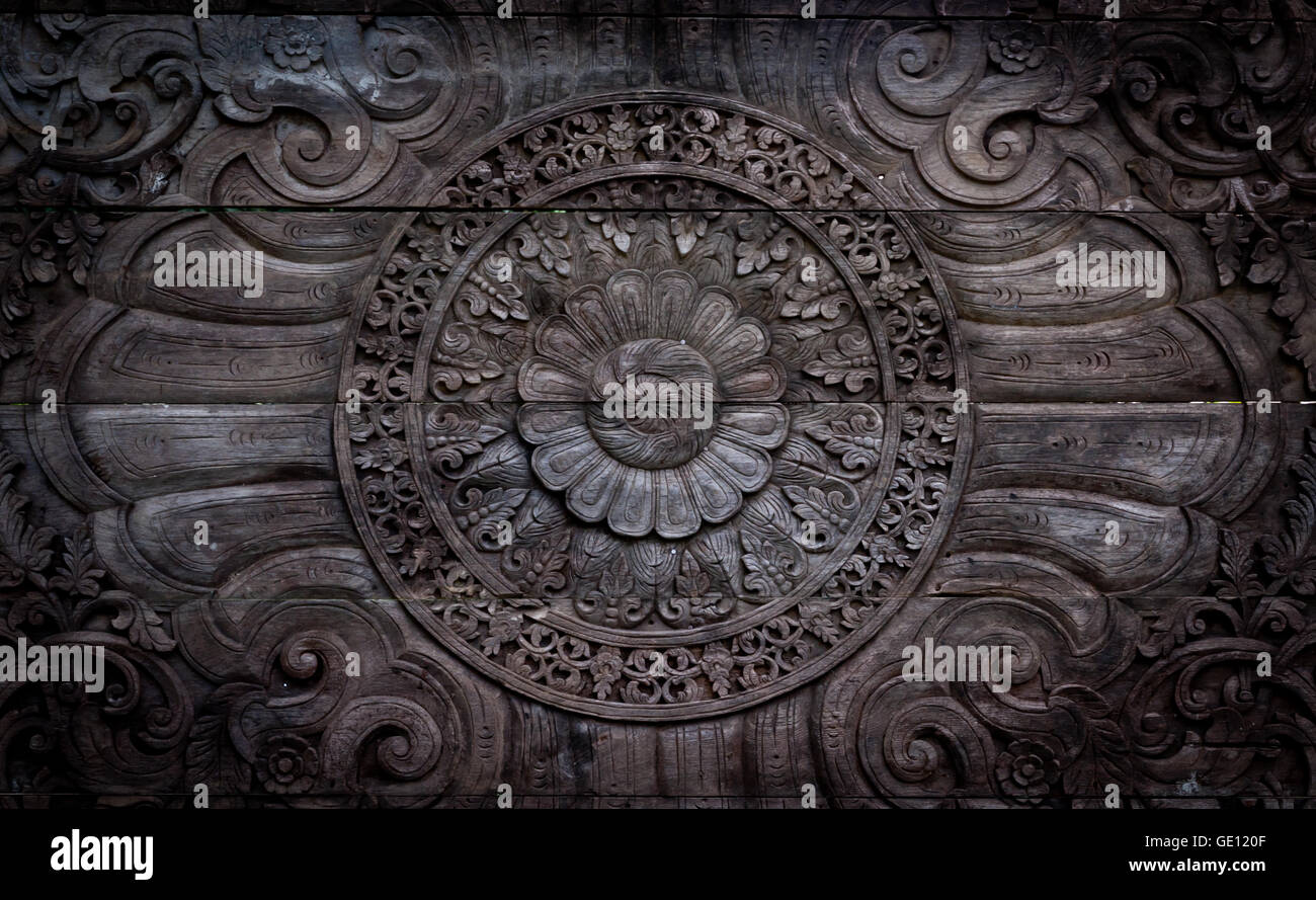 thai style wood caving pattern in vignette style Stock Photo - Alamy