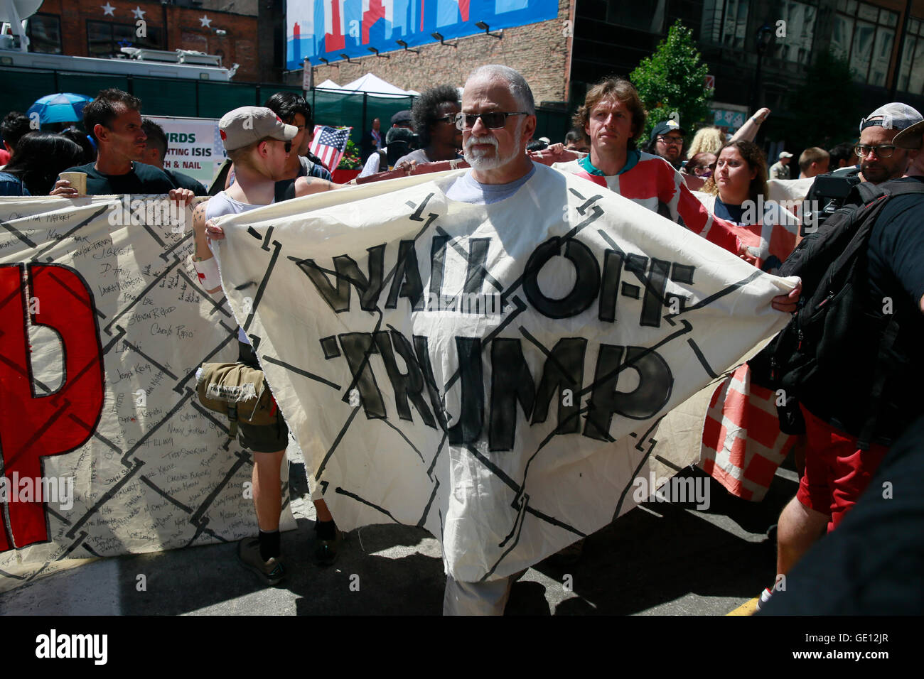 07202016 - Cleveland, Ohio, USA: Protesters hold a, "Wall Off Trump ...
