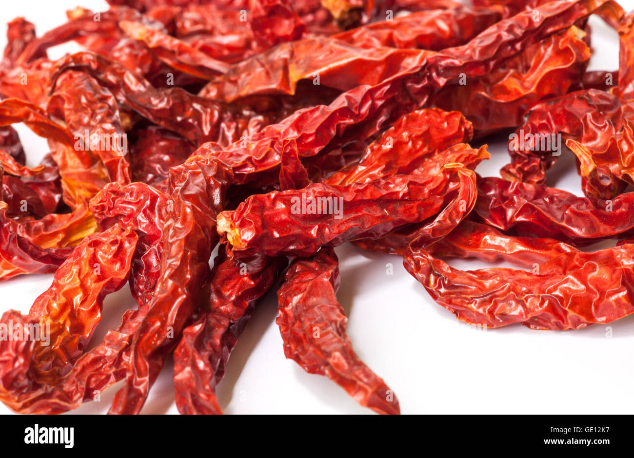Dried red peppers is spicy on white background Stock Photo - Alamy