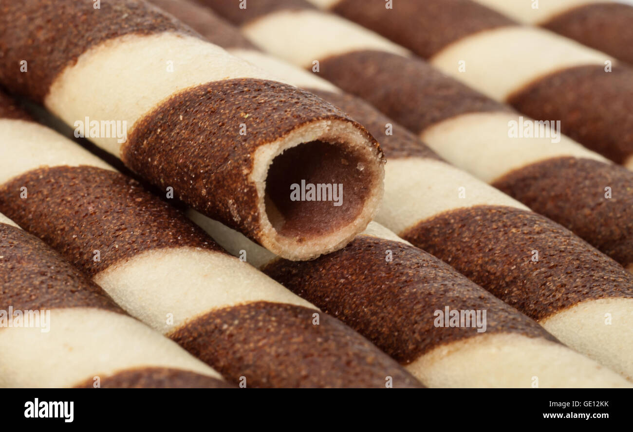 chocolate waffle rolls with chocolate cream,selective focus Stock Photo ...