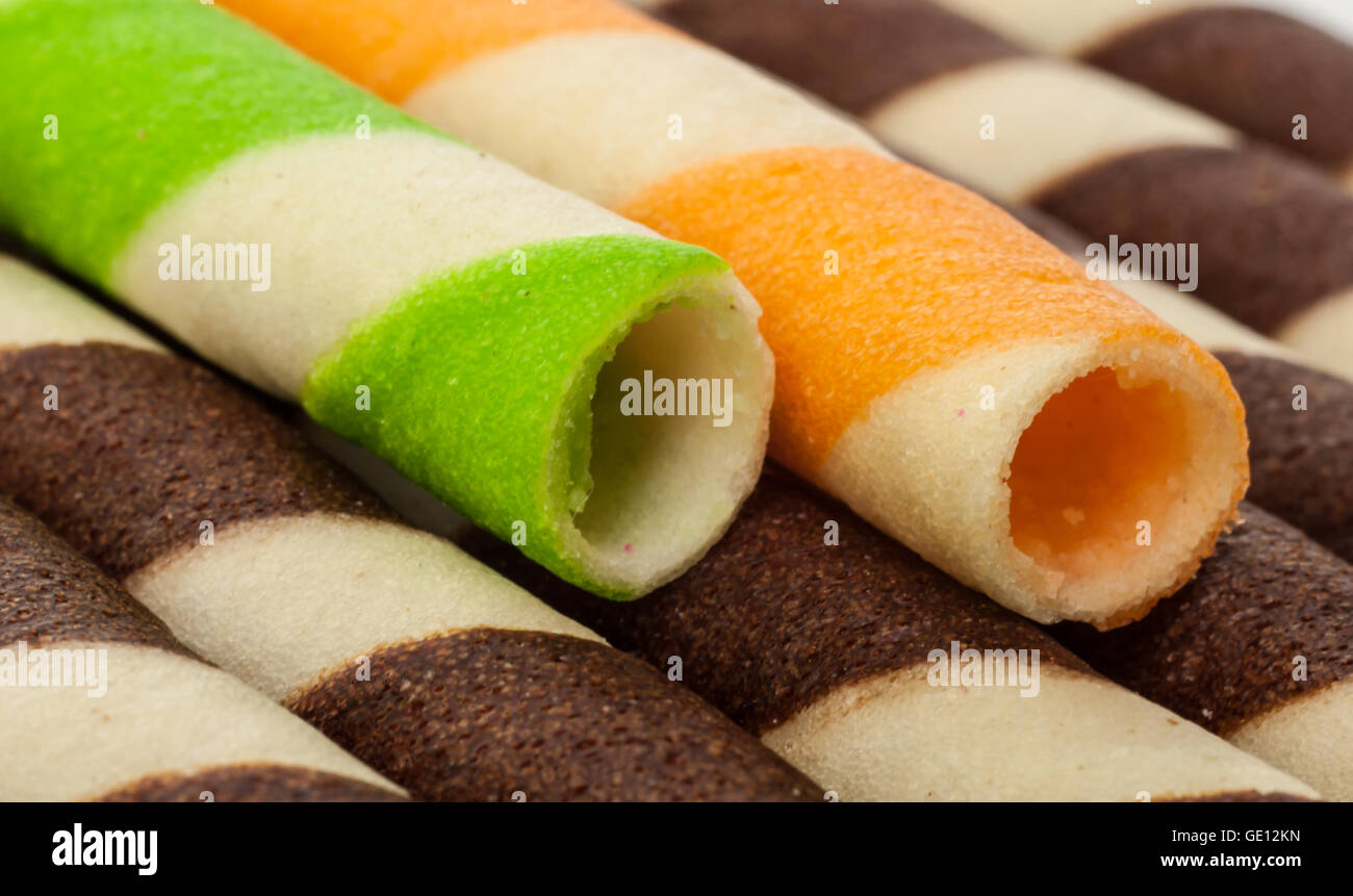 chocolate waffle rolls with chocolate cream,selective focus Stock Photo ...