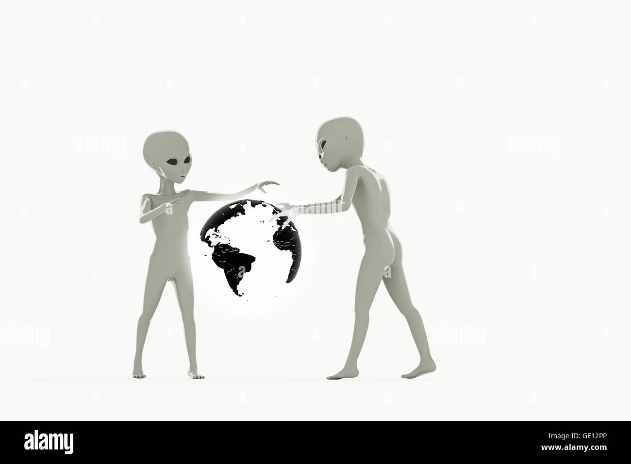 3d illustration of gray aliens isolated on white background Stock Photo ...