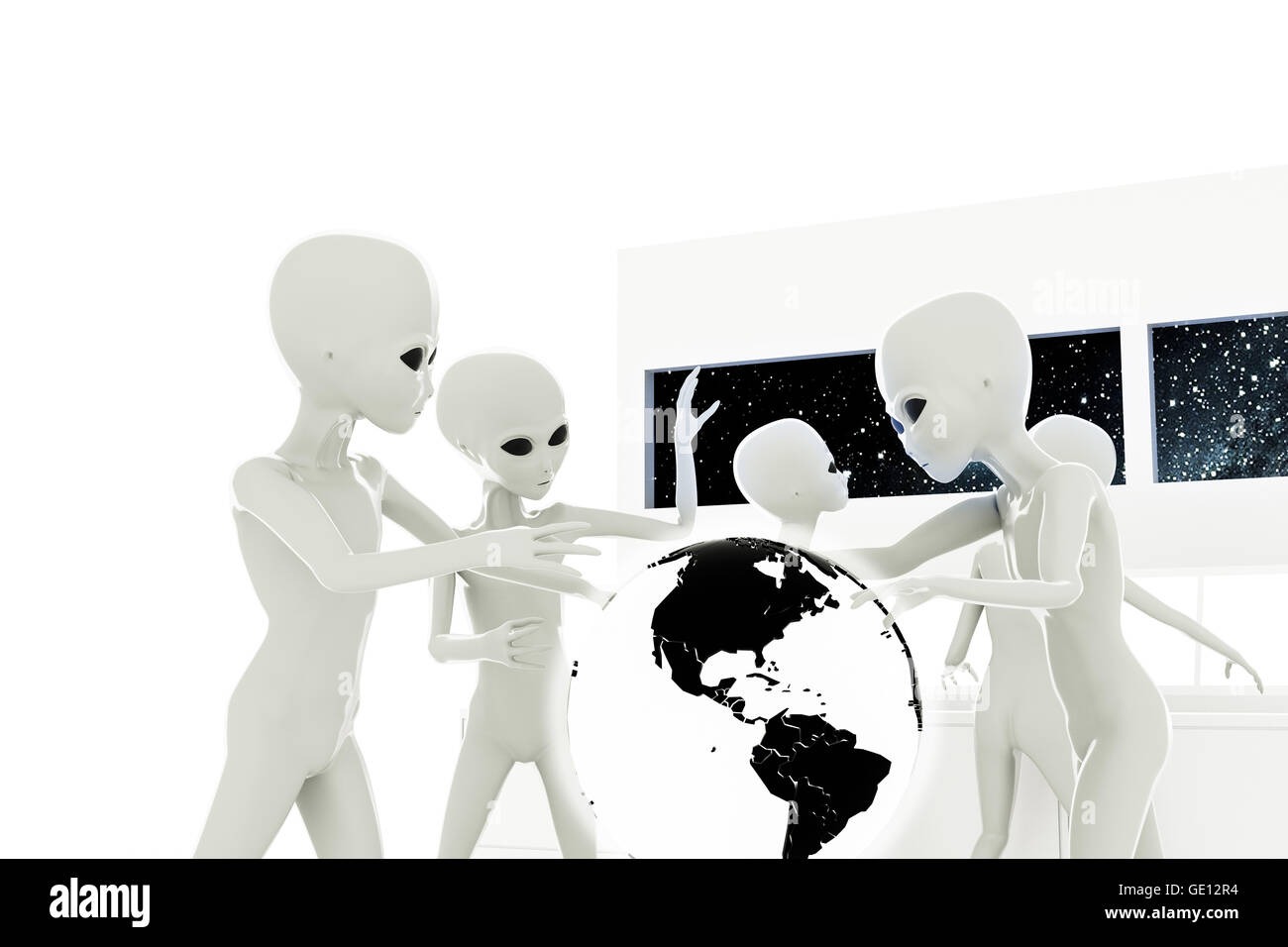 3d illustration of gray aliens isolated on white background Stock Photo ...