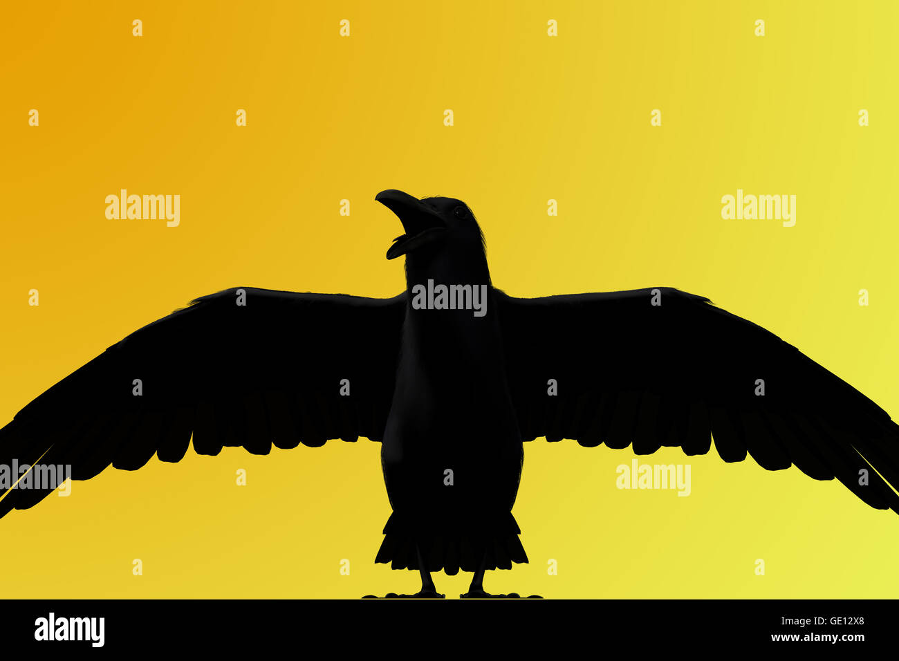 3D rendering of a black raven isolated on yellow background Stock Photo ...