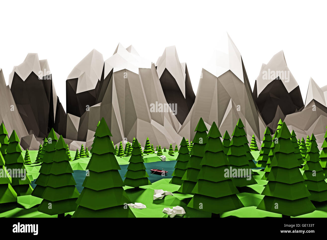 3d illustration of a simple landscape low poly Stock Photo - Alamy