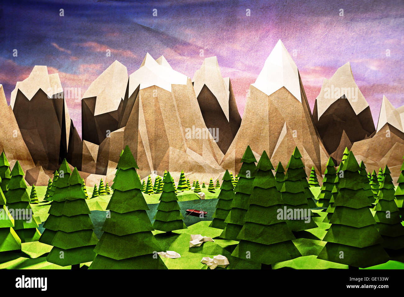 3d illustration of a simple landscape low poly Stock Photo - Alamy