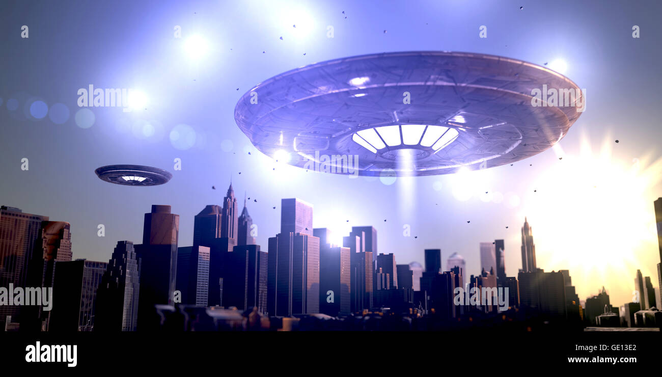 3d illustration of unidentified objects attacking a city Stock Photo ...