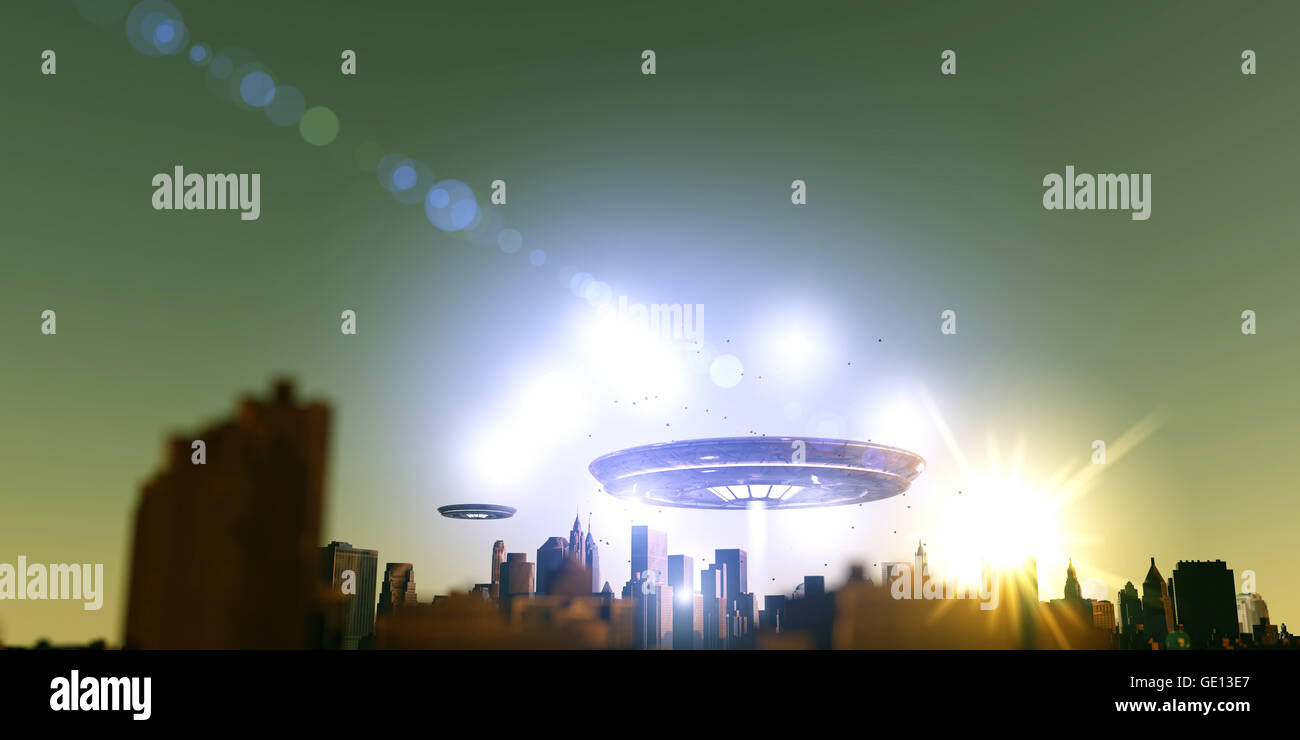 3d illustration of unidentified objects attacking a city Stock Photo ...