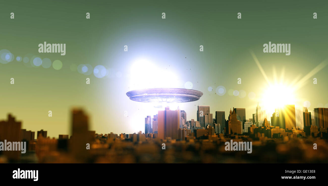 3d illustration of unidentified objects attacking a city Stock Photo ...