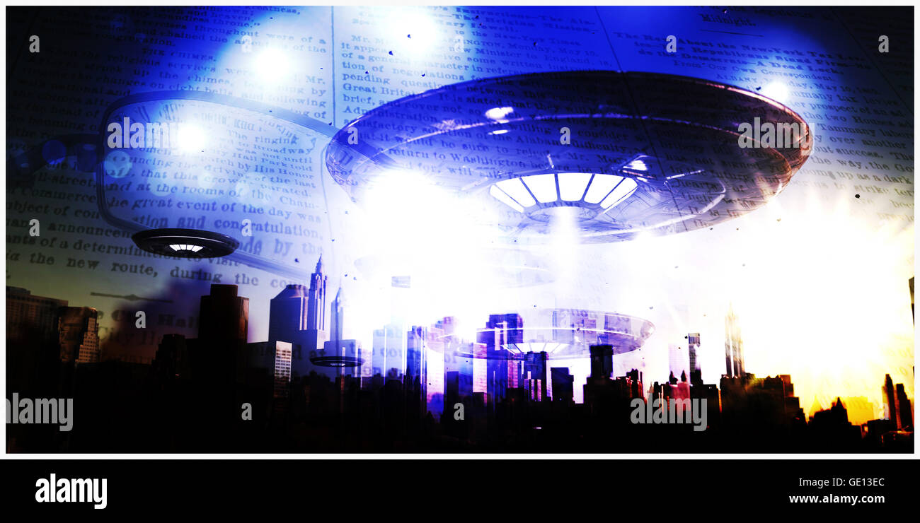 3d illustration of unidentified objects attacking a city Stock Photo ...