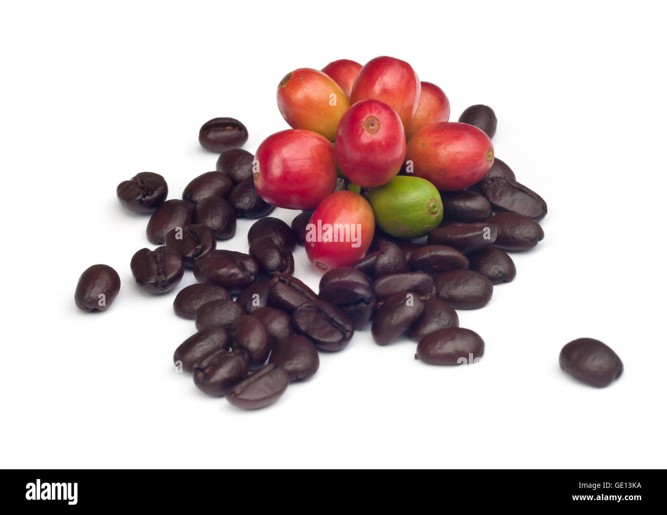 coffee beans and red ripe coffee Isolated on white background Stock ...