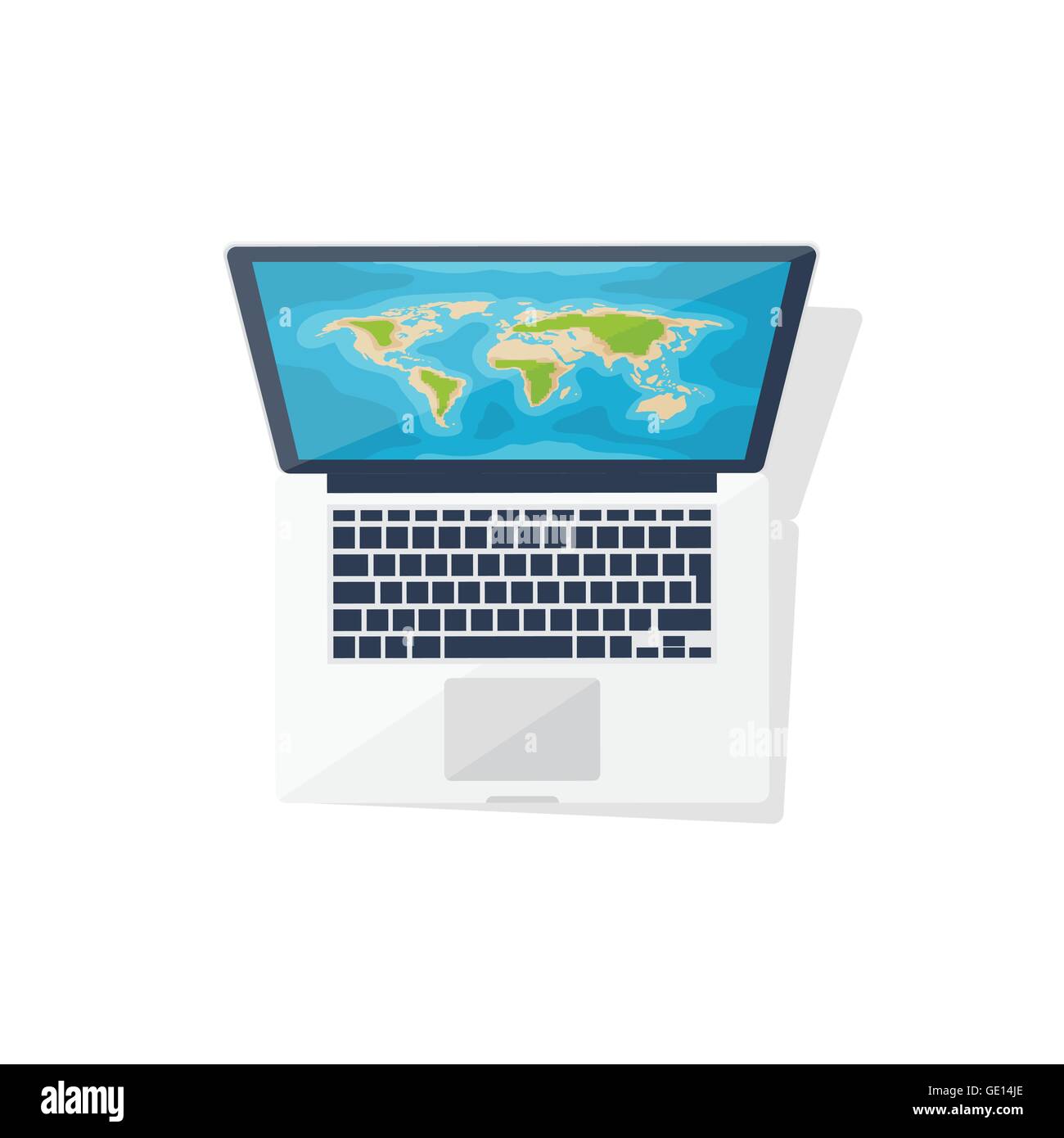 World map on the computer. Flat style. Navigation. Travel and tourism ...