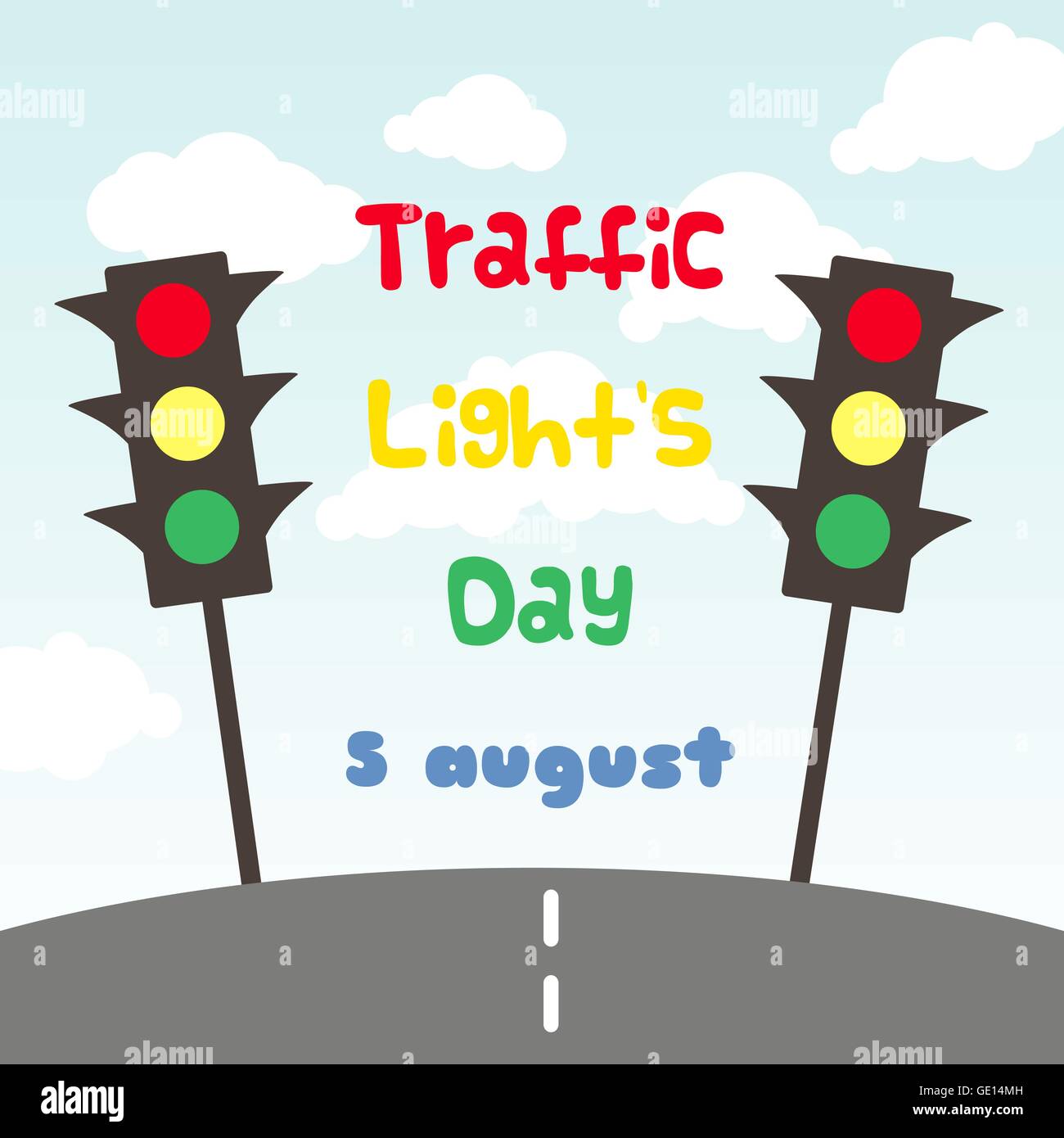 Traffic Light's Day card with road with road landscape Stock Vector ...