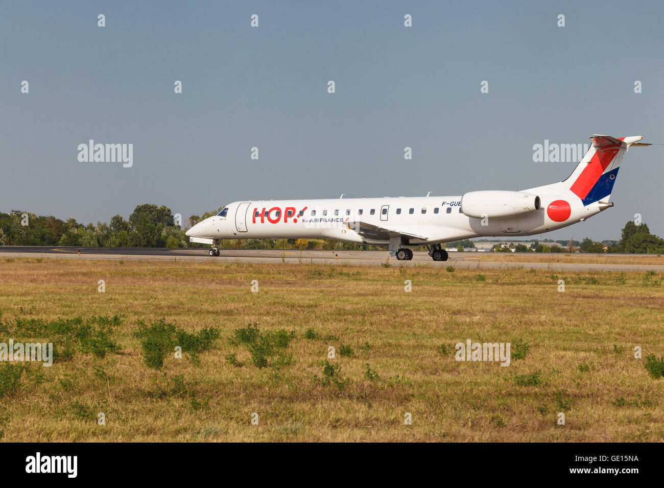 Airplane "HOP! for airfrance" ready to takeoff from Guglielmo Marconi ...