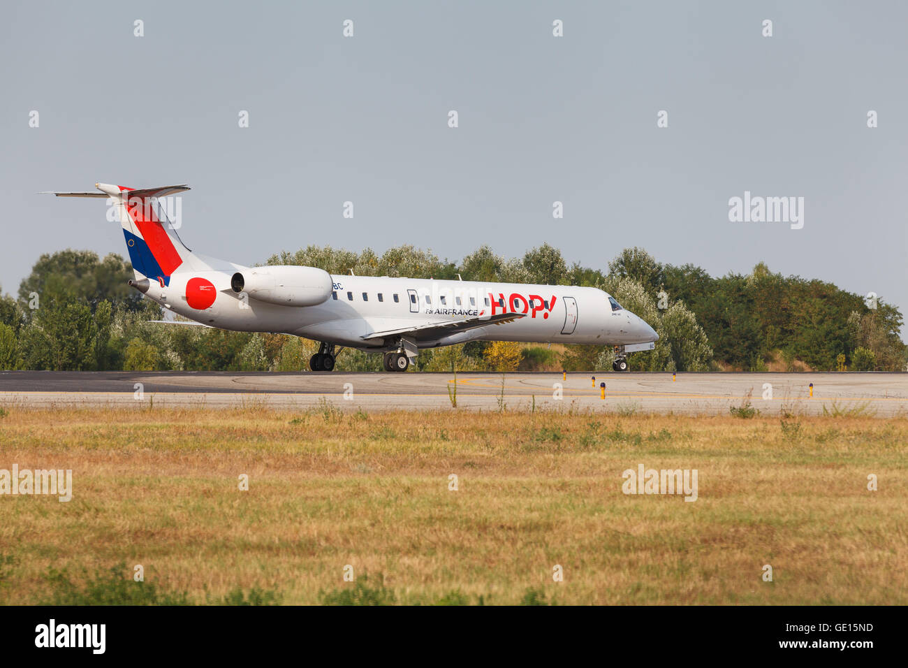 Airplane "HOP! for airfrance" ready to takeoff from Guglielmo Marconi ...