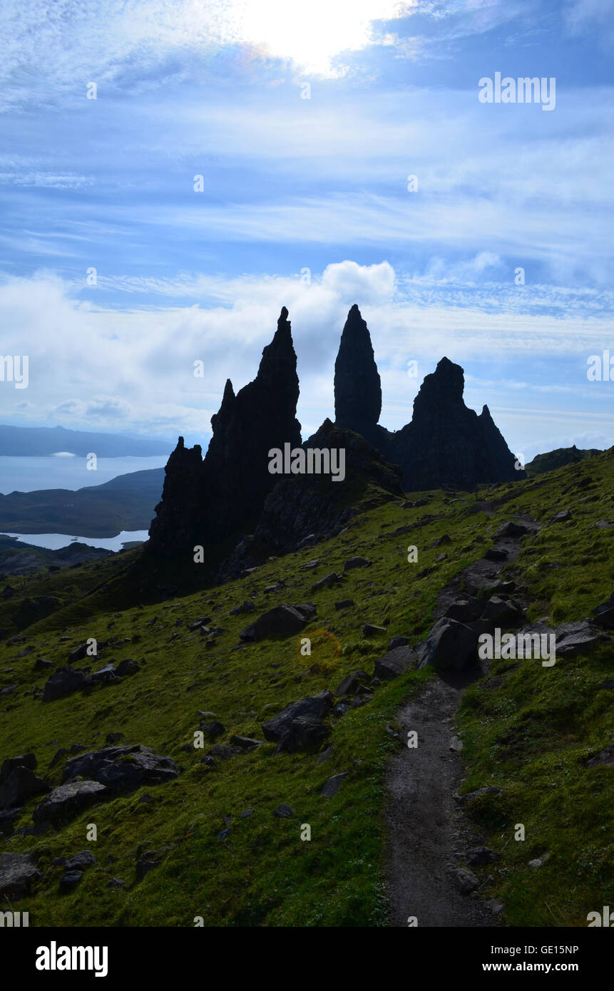 Silhouetted rock formation on the Isle of Skye in Scotland Stock Photo ...