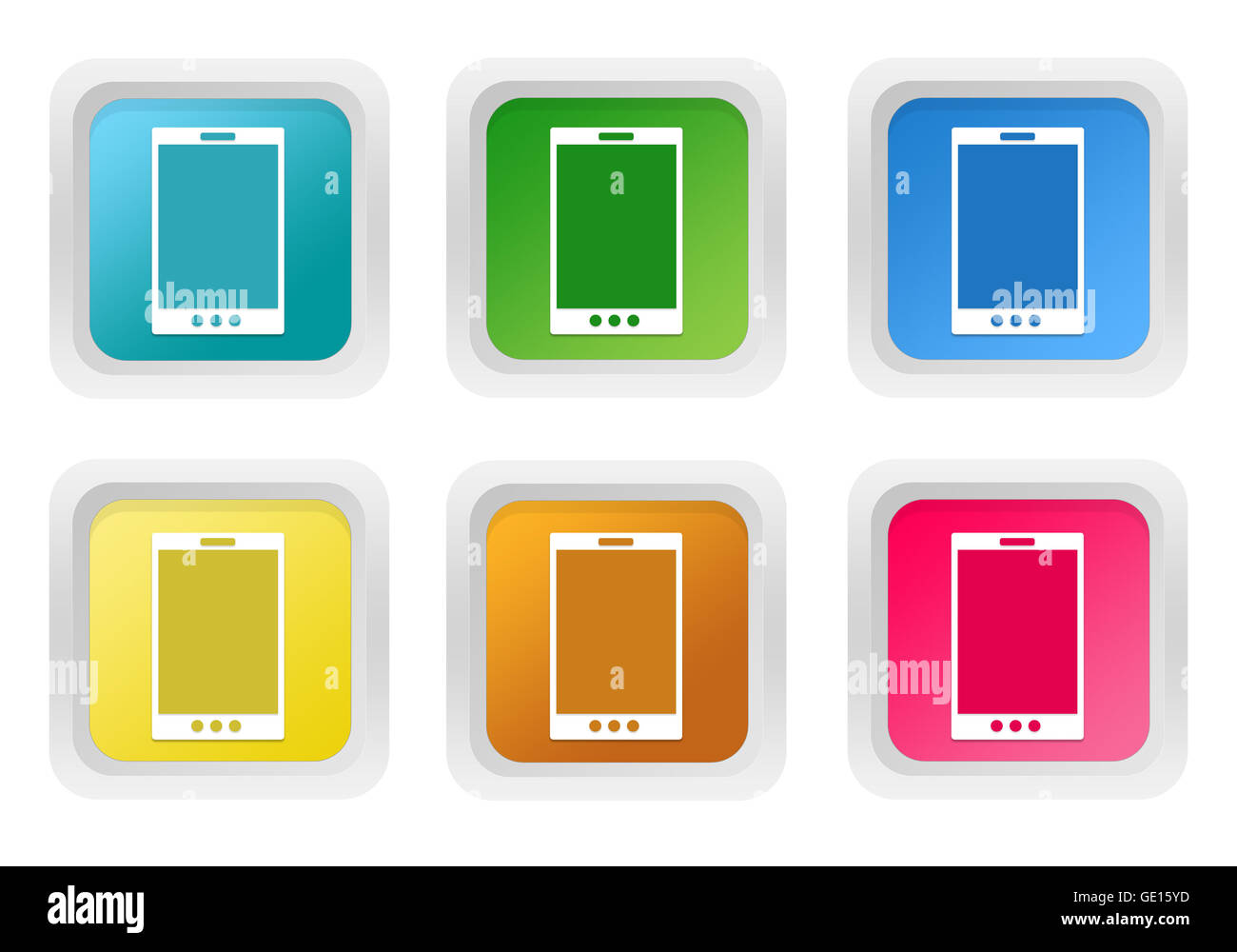 Set of squared colorful buttons with phone symbol in blue, green ...