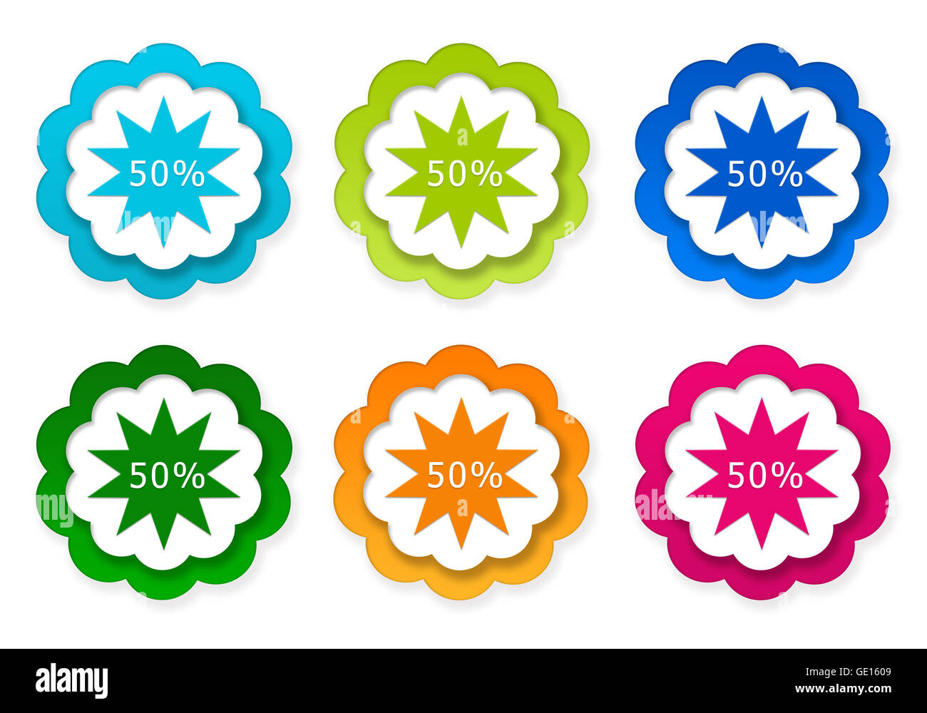 Set of colorful stickers icons with discount symbol in blue, green ...