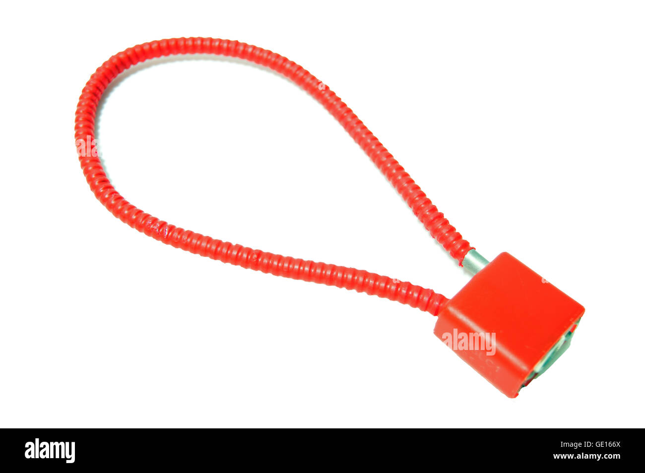 A red bendy lock on a white background Stock Photo - Alamy
