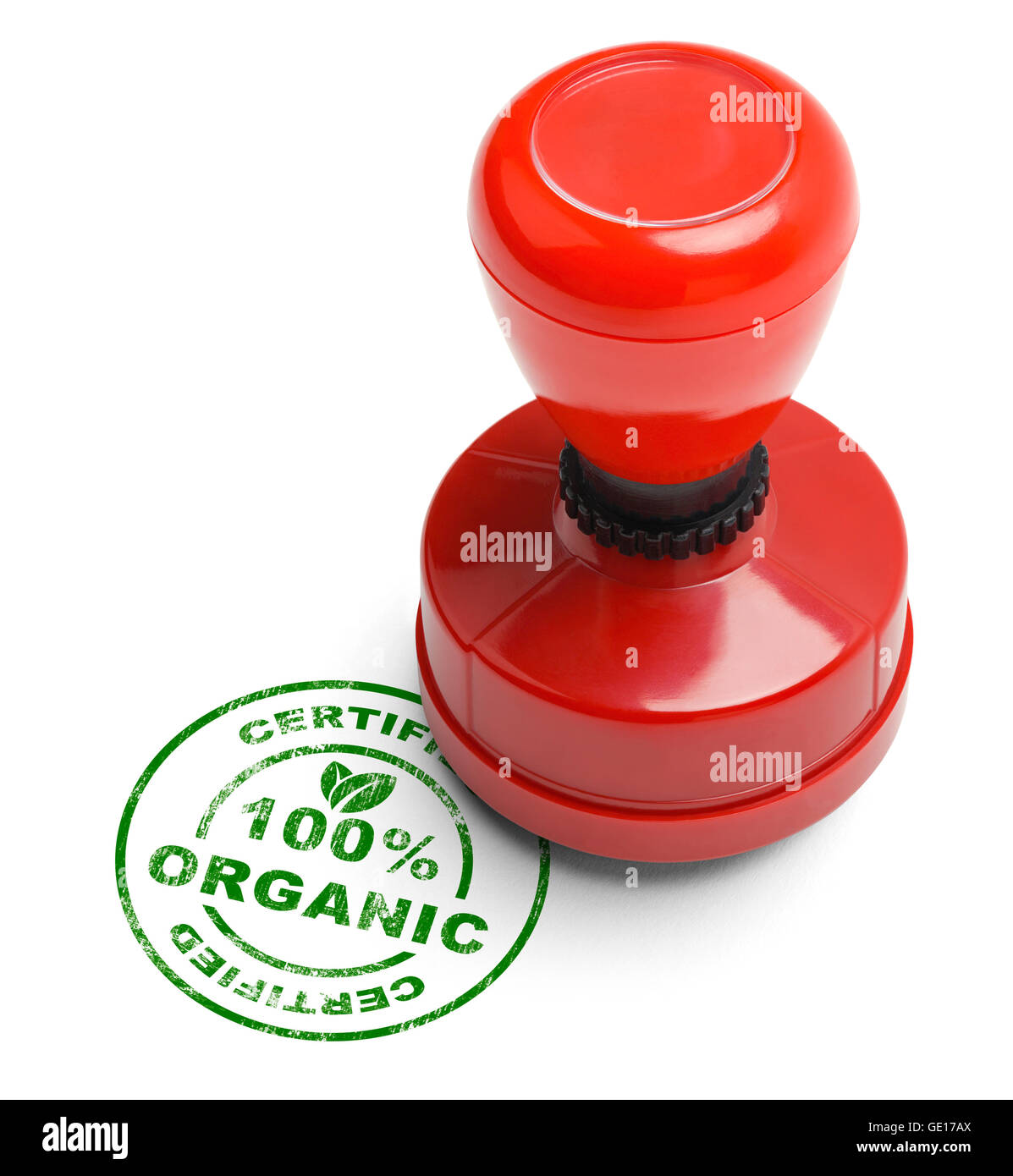 Green 100% Certified Organic Stamp with Wooden Stamper Isolated on ...