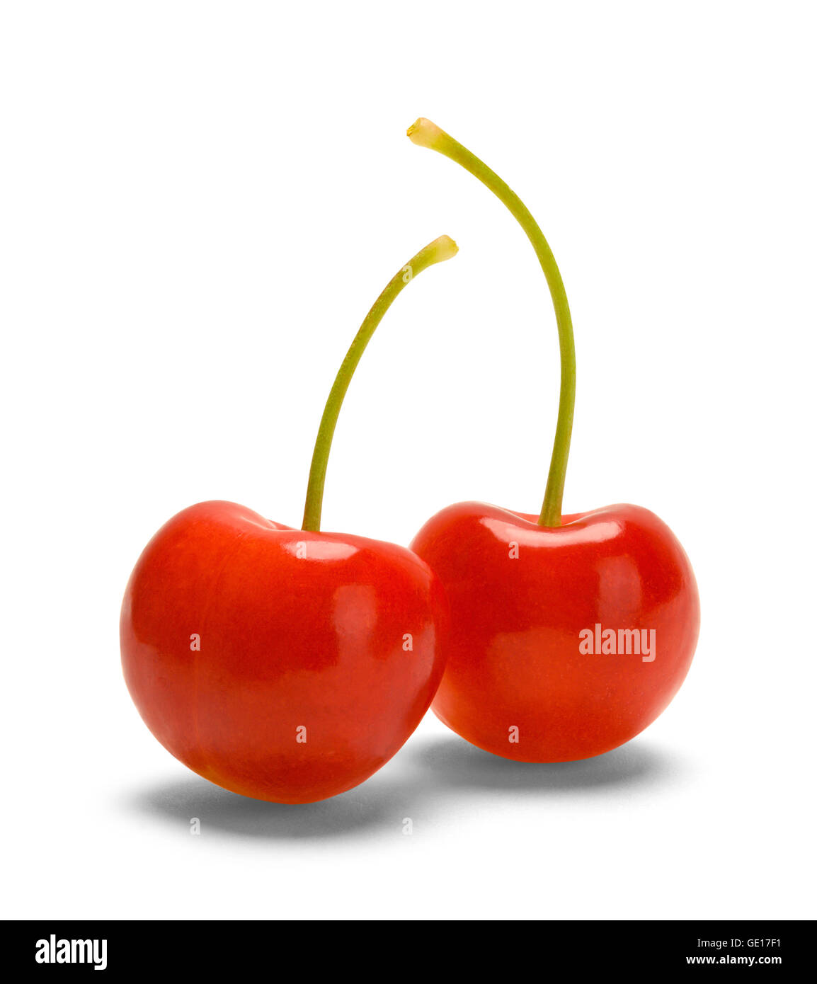 Two Red Cherries Side by Side Isolated on White Background Stock Photo ...