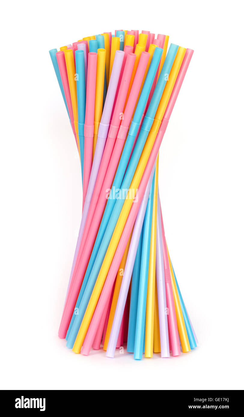 Colorful drinking straws on white background Stock Photo - Alamy