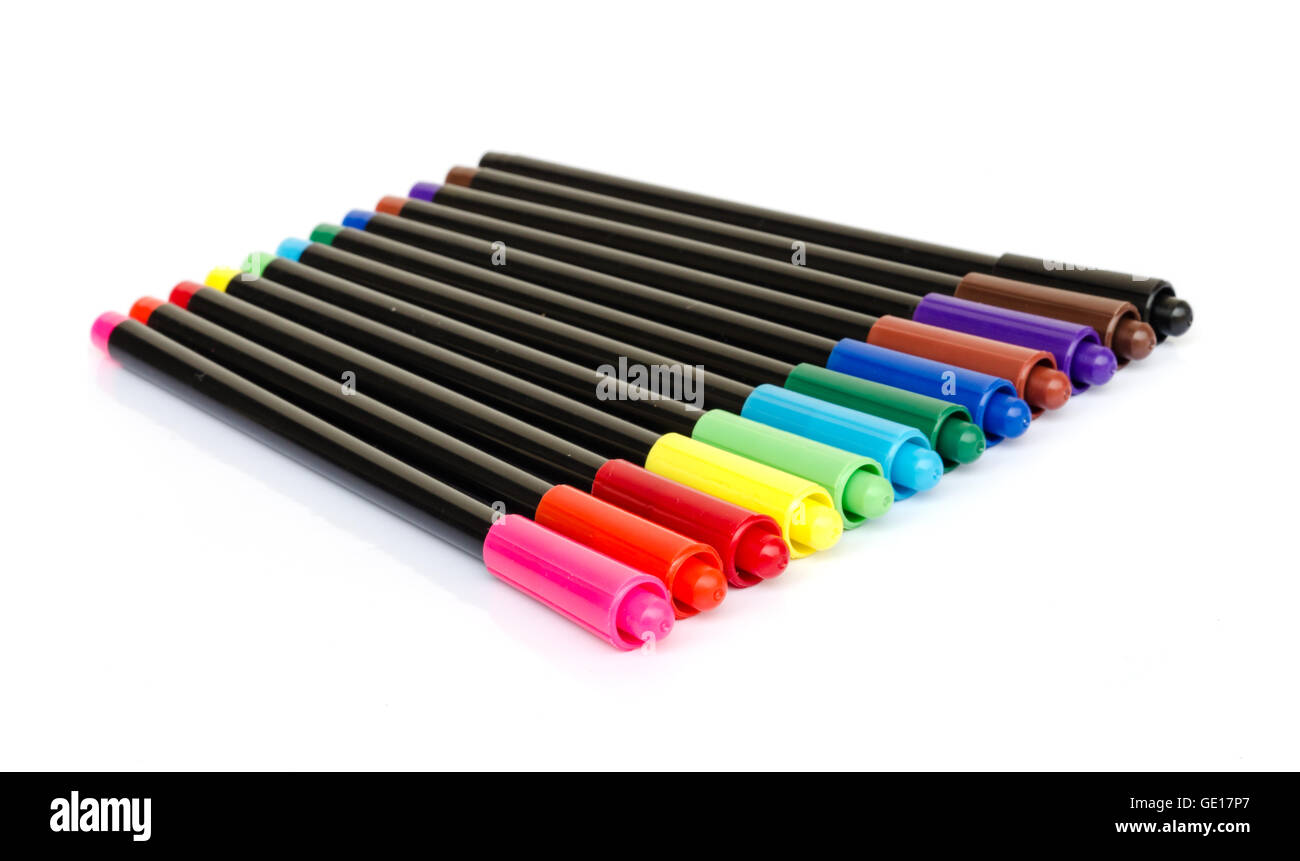 colorful marker pens on white background Stock Photo - Alamy