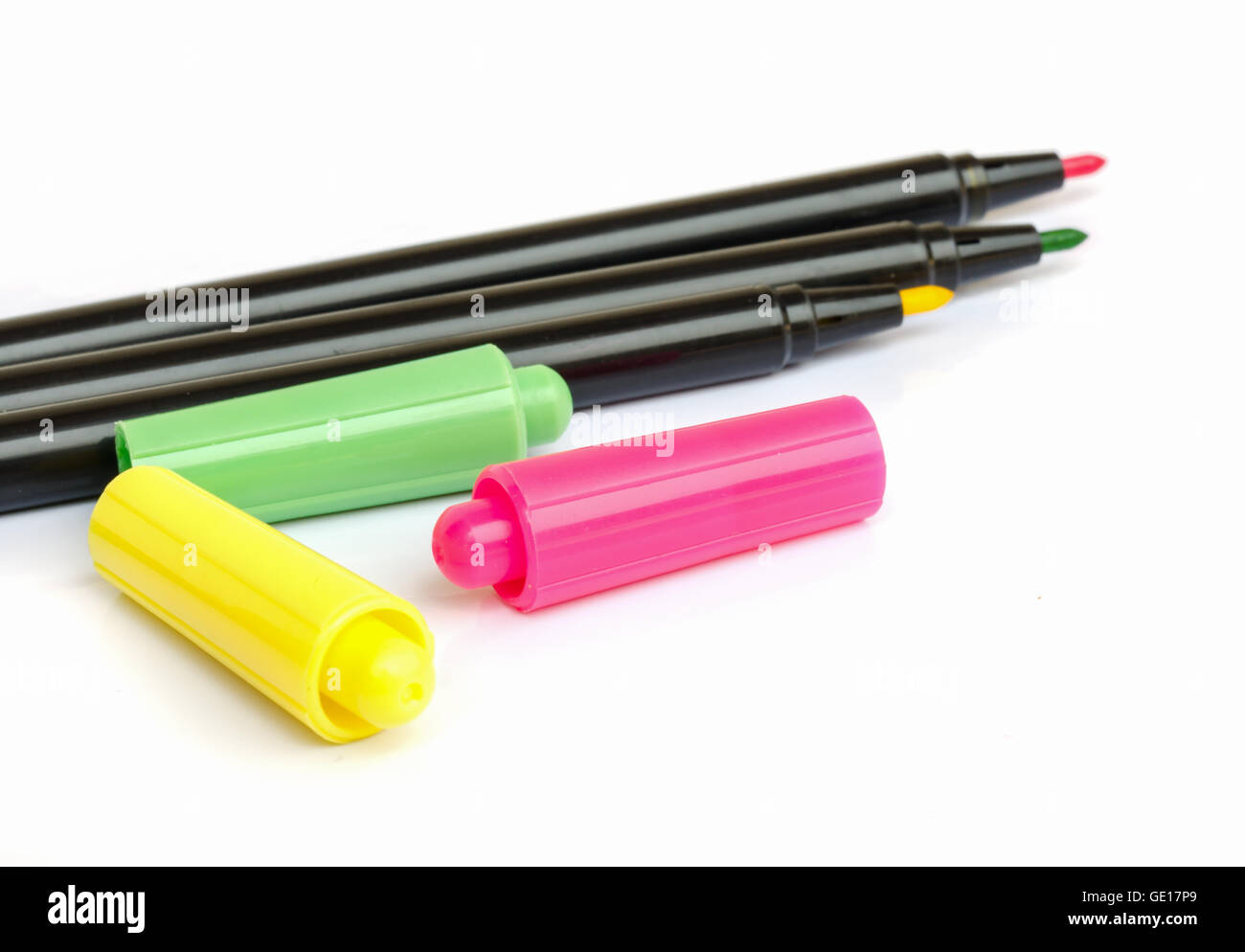 colorful marker pens on white background Stock Photo - Alamy