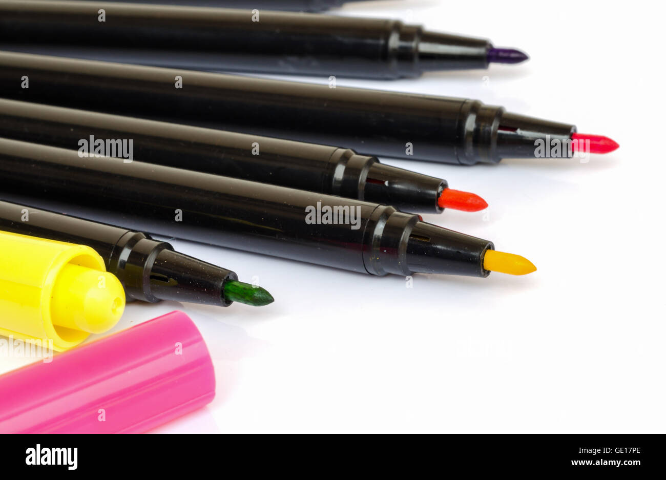 colorful marker pens on white background Stock Photo - Alamy