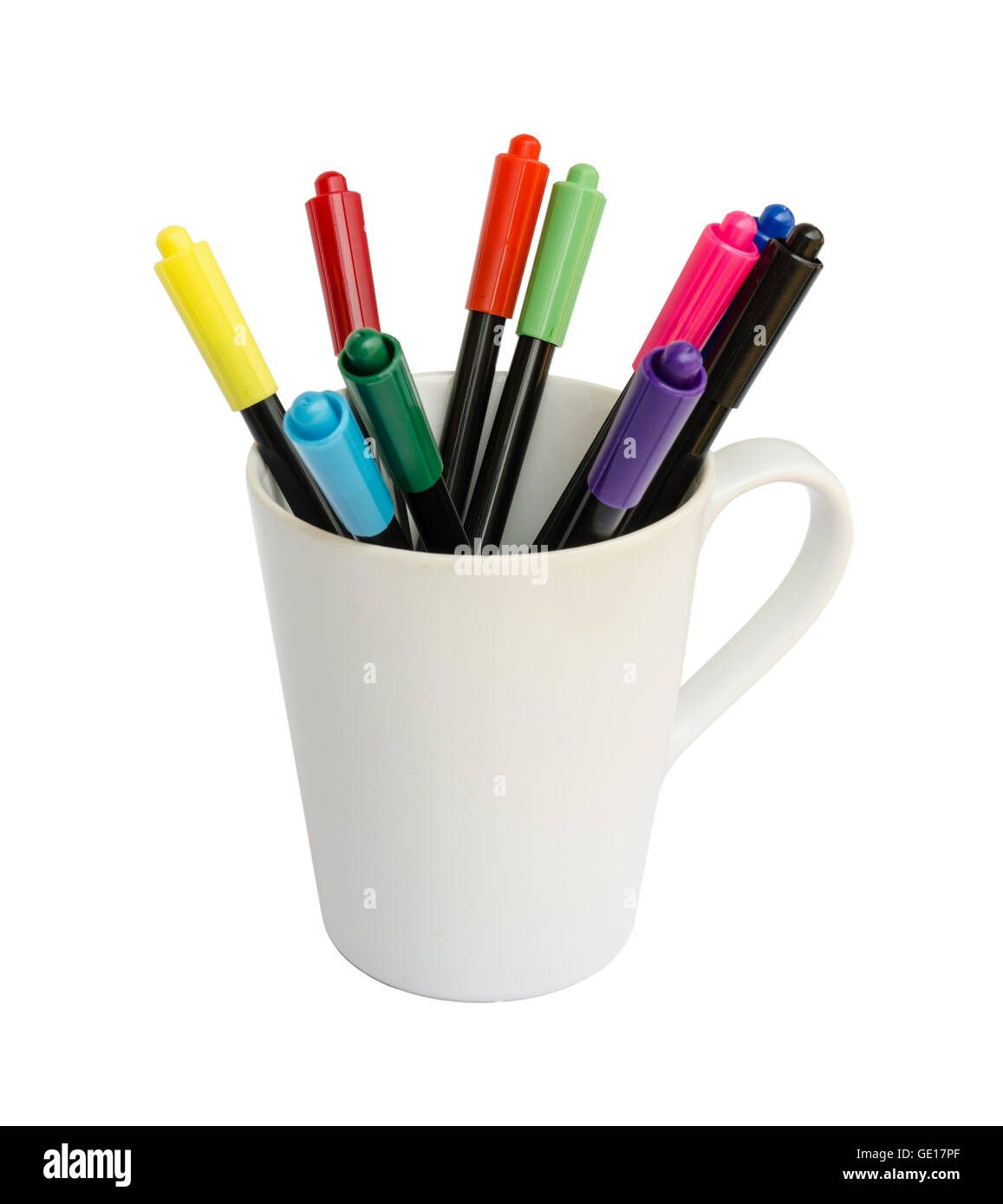 colorful marker pens on a white cup Stock Photo - Alamy