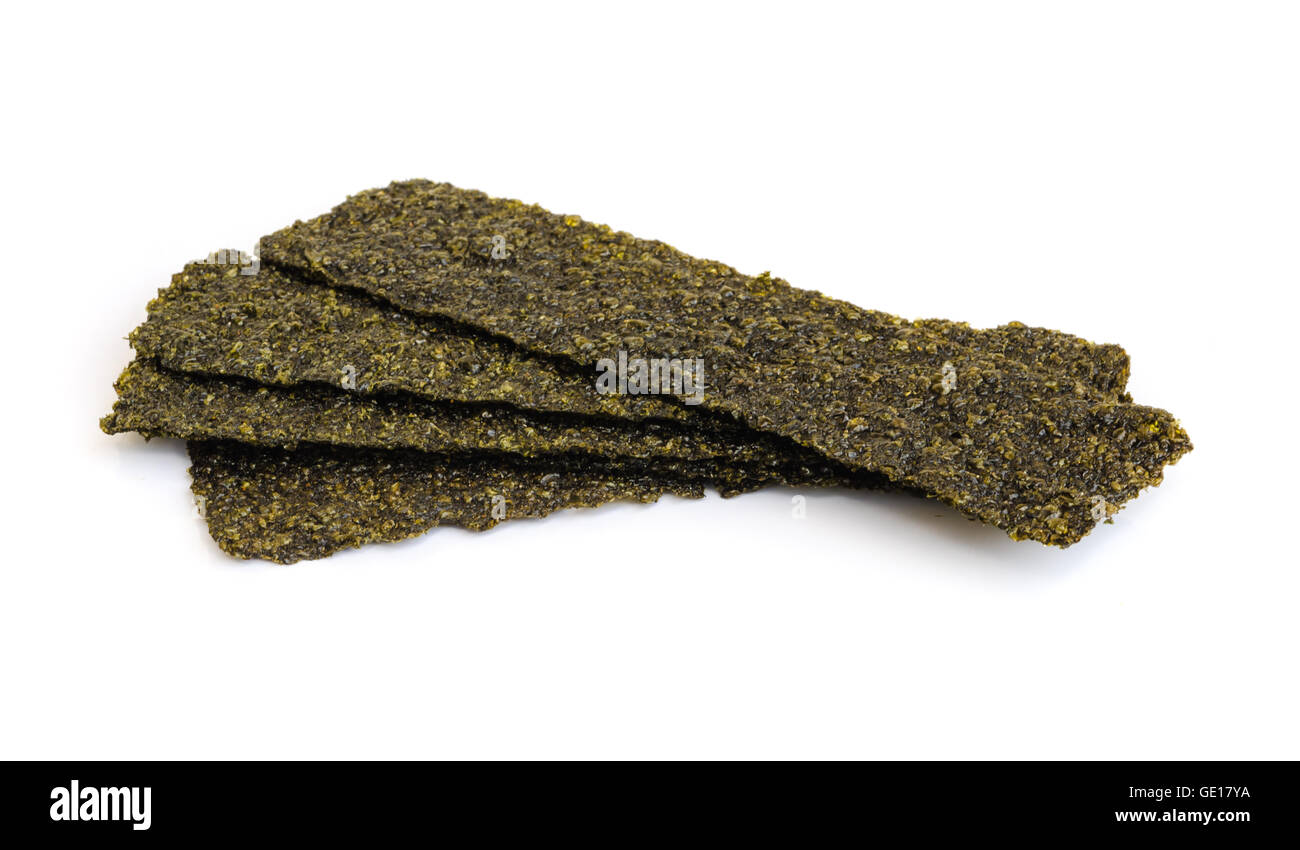 Piece of roasted seaweed snack on white background Stock Photo - Alamy