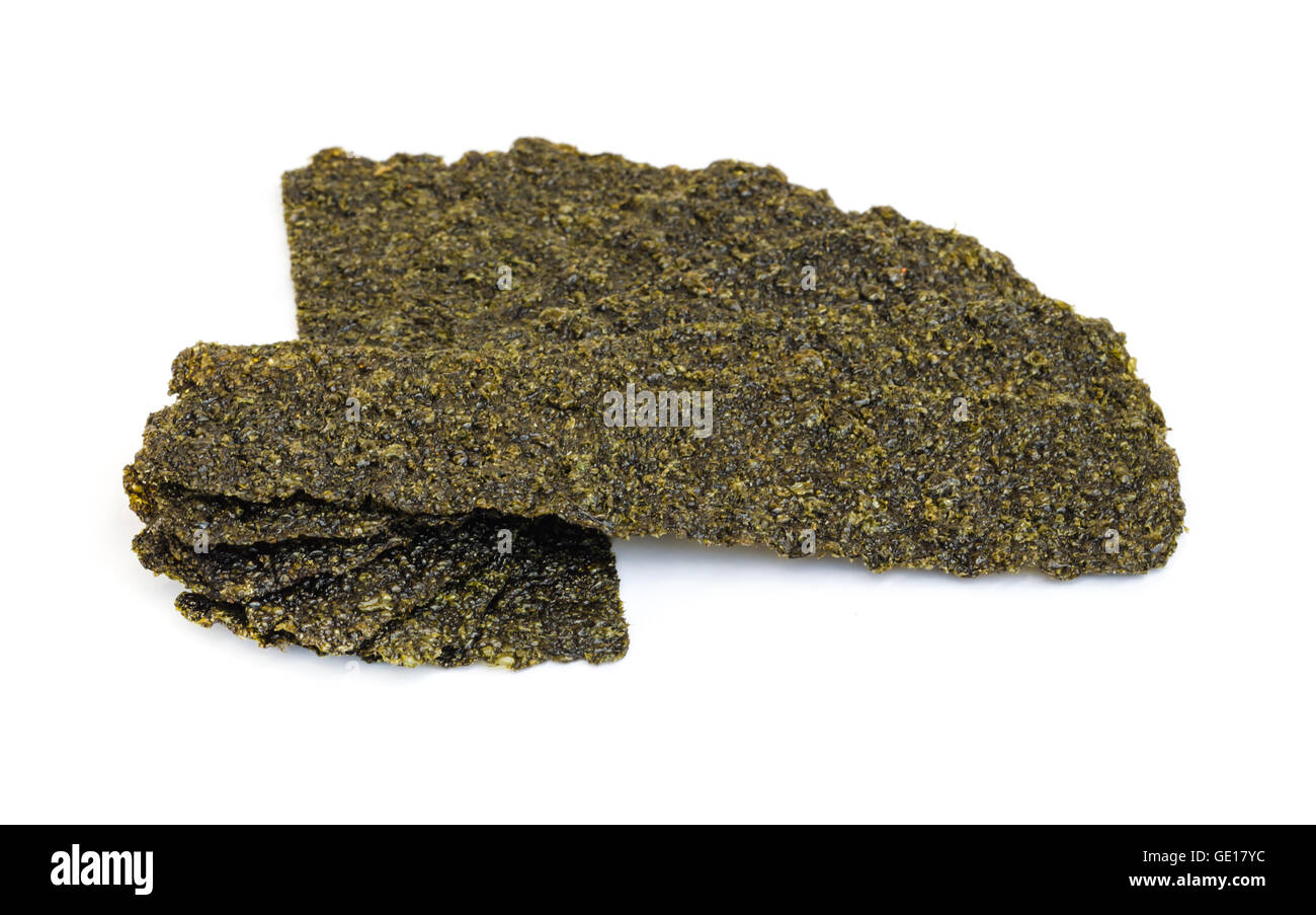 Piece of roasted seaweed snack on white background Stock Photo - Alamy