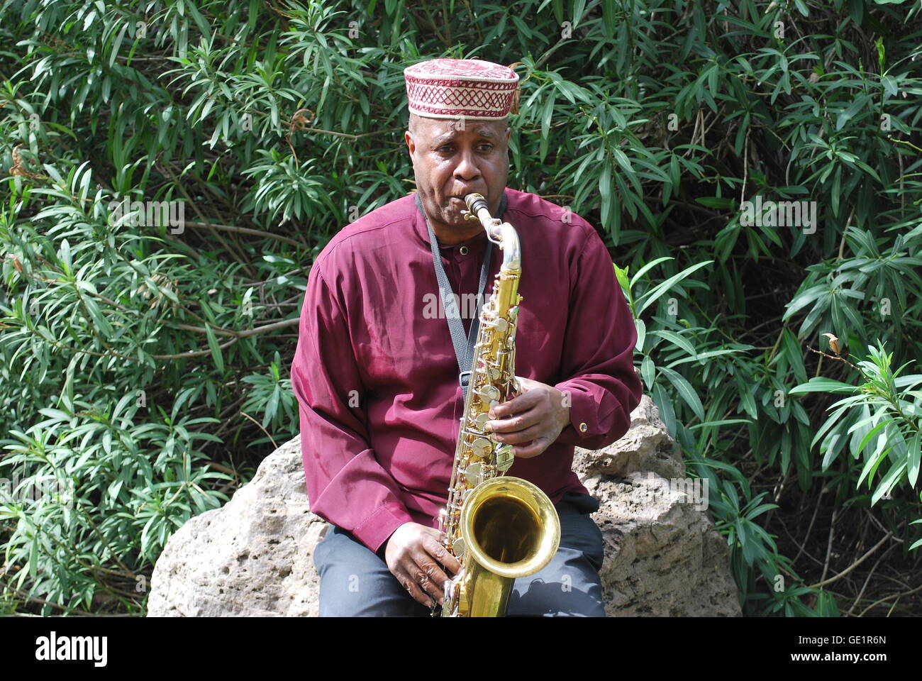 Jazz musician blowing his saxophone Stock Photo - Alamy