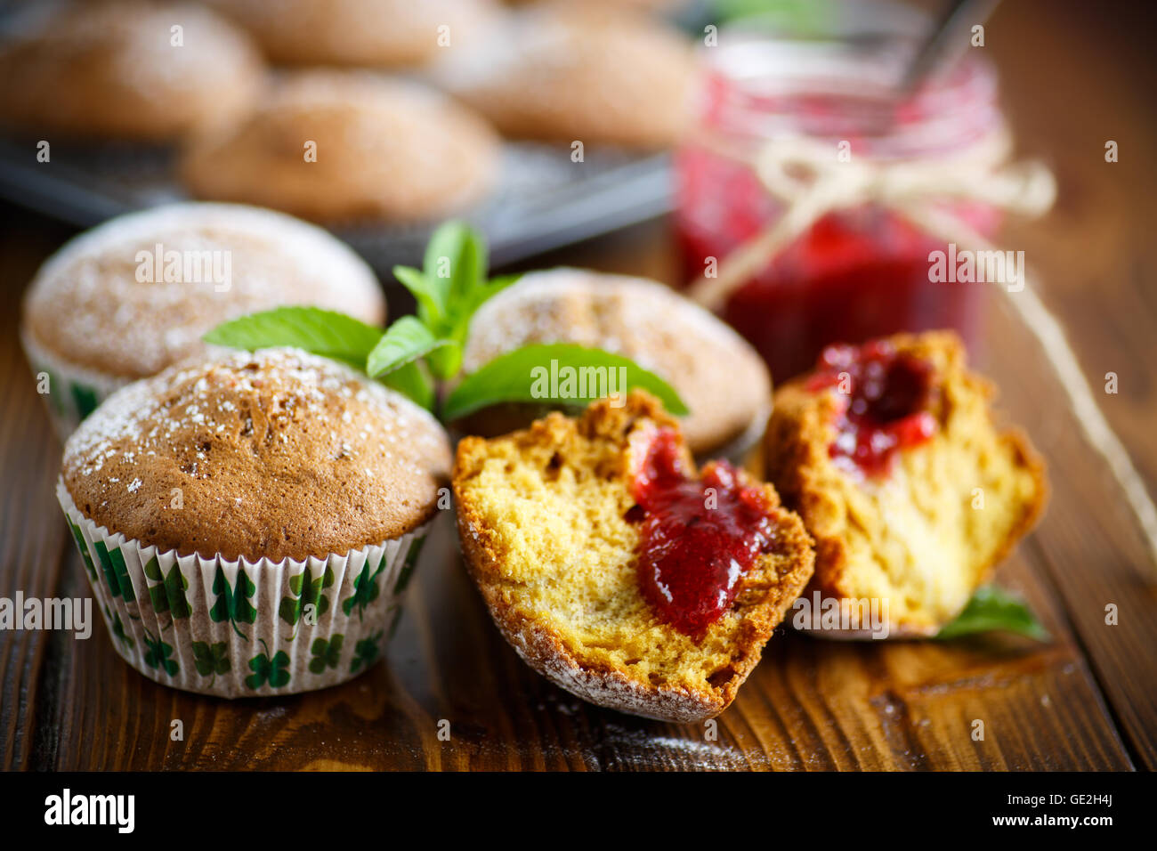 sweet baked muffins with jam inside Stock Photo - Alamy