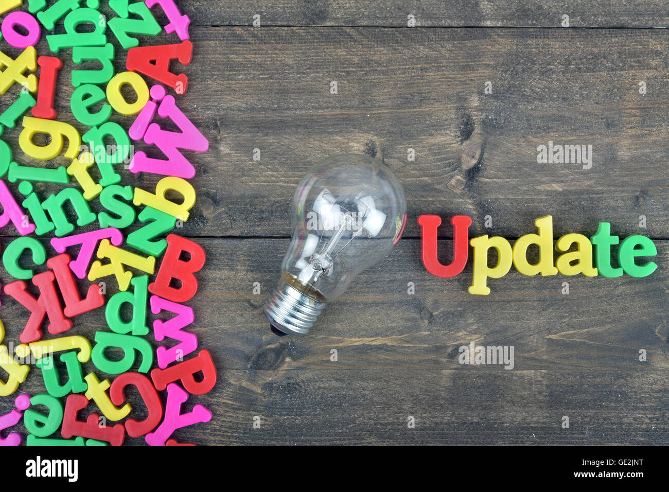 Update word on wooden table Stock Photo - Alamy