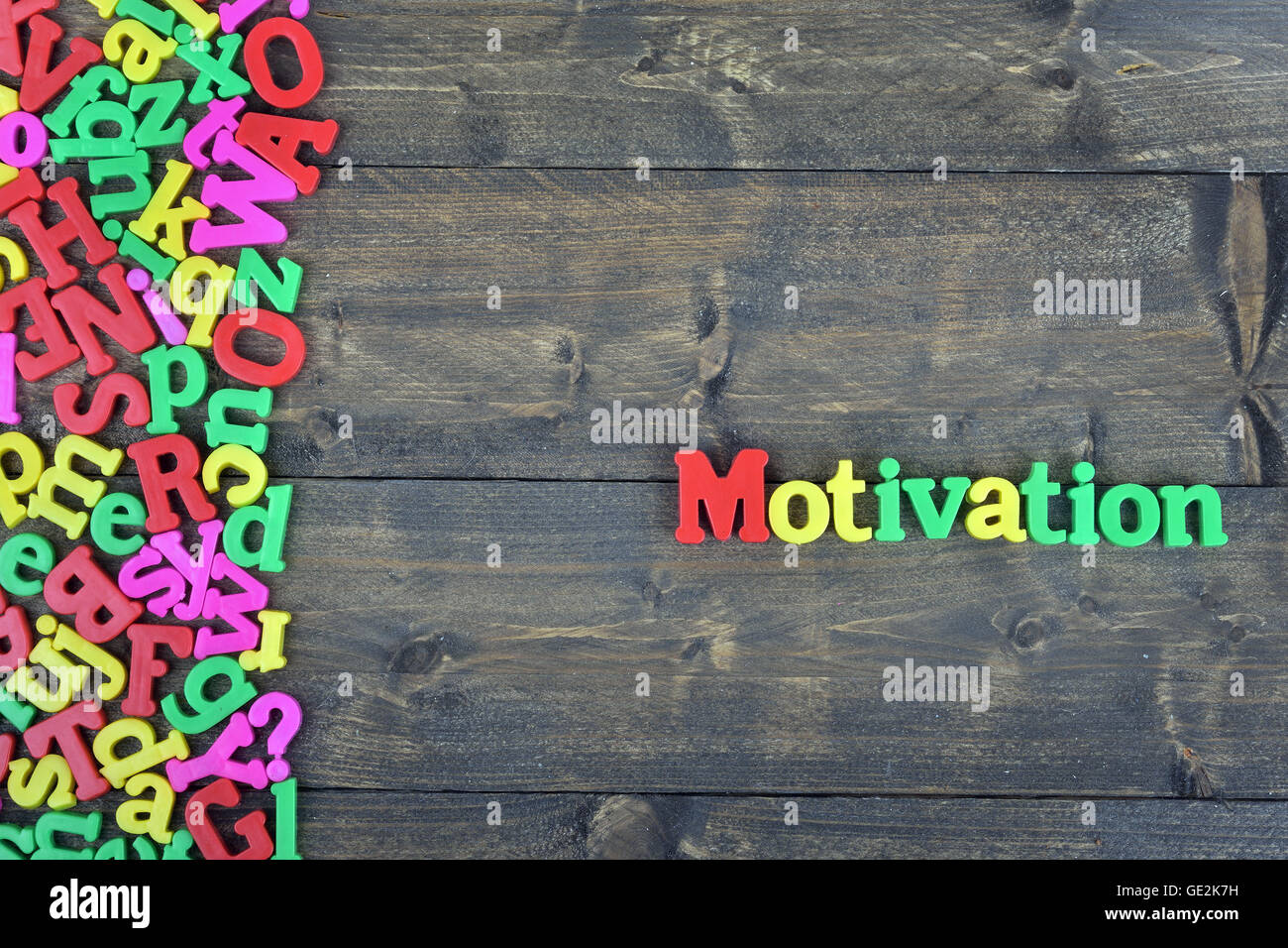 Motivation word on wooden table Stock Photo - Alamy