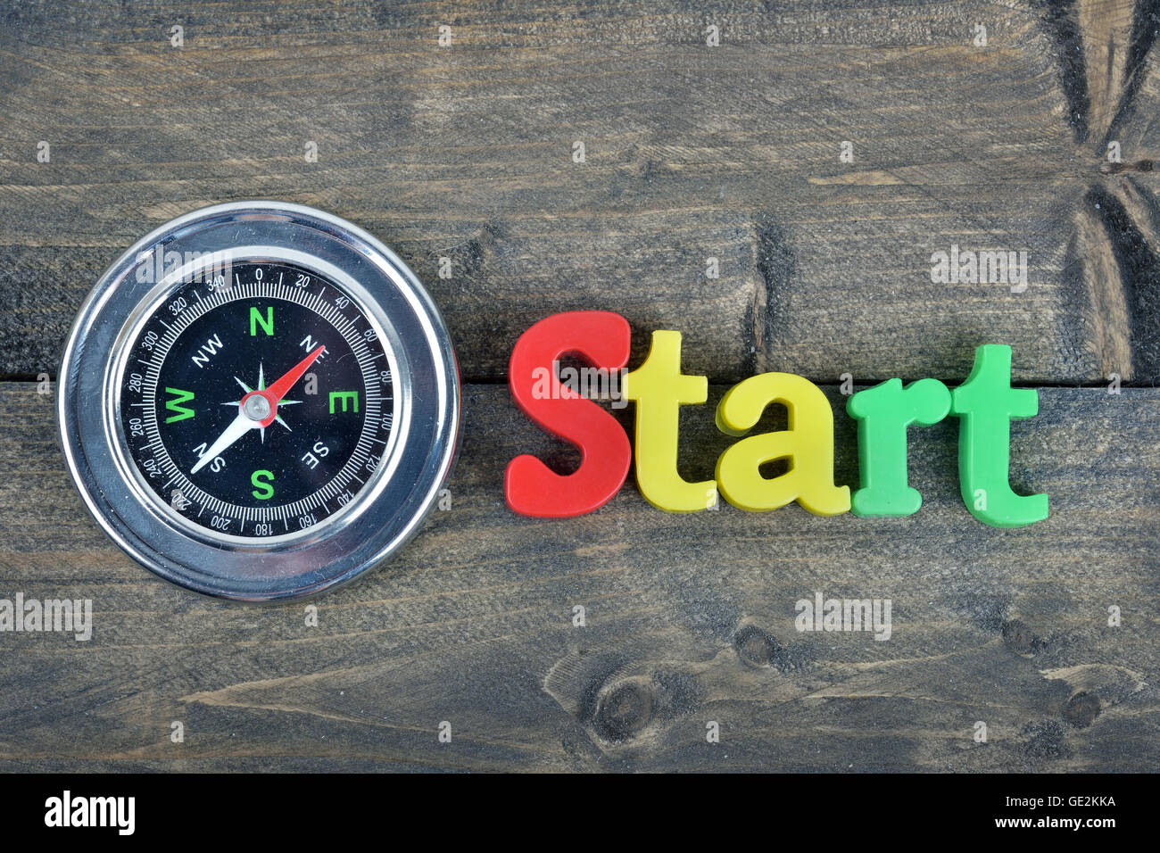 Start word on wooden table Stock Photo - Alamy