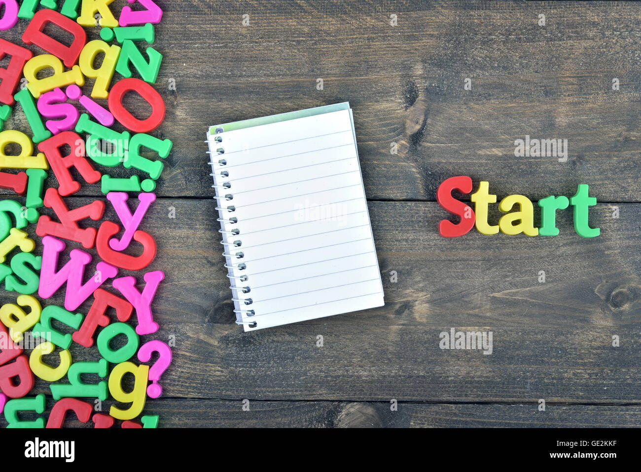 Start word on wooden table Stock Photo - Alamy