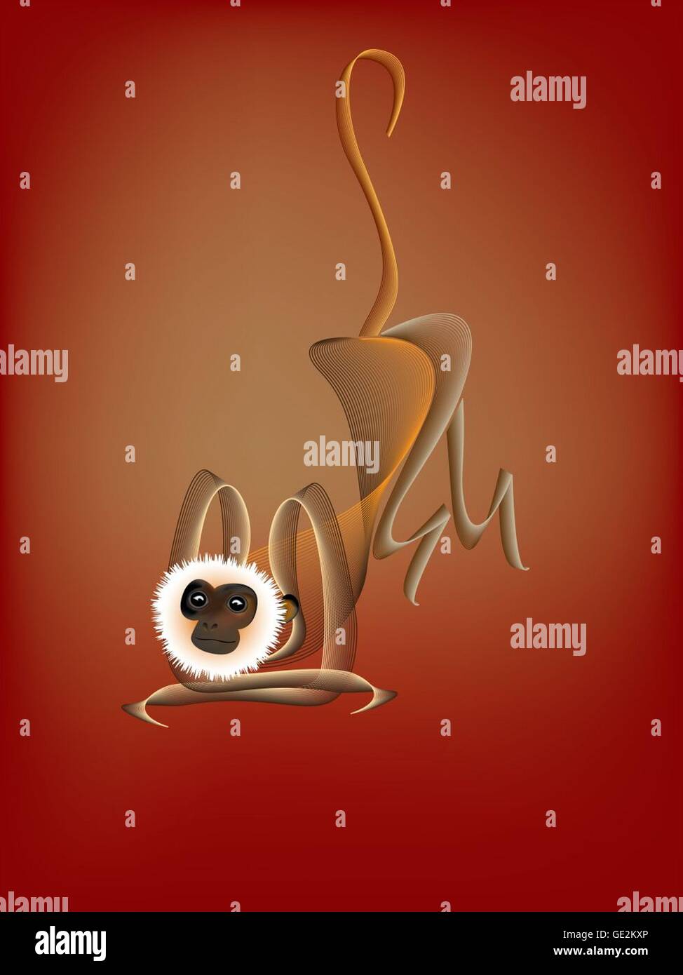 A playful monkey on red background Stock Photo - Alamy