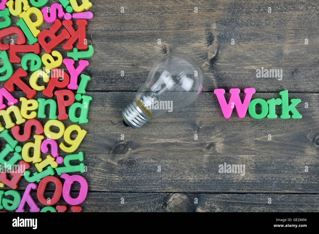 Work word on wooden table Stock Photo - Alamy