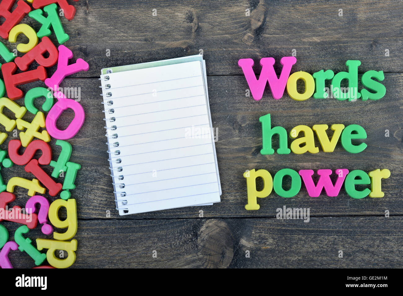 Words have power word on wooden table Stock Photo - Alamy