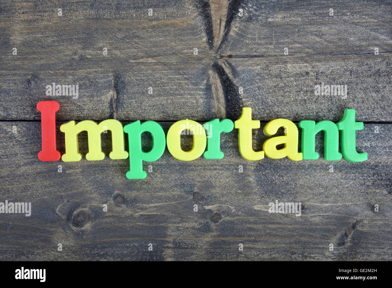 Important word on wooden table Stock Photo - Alamy
