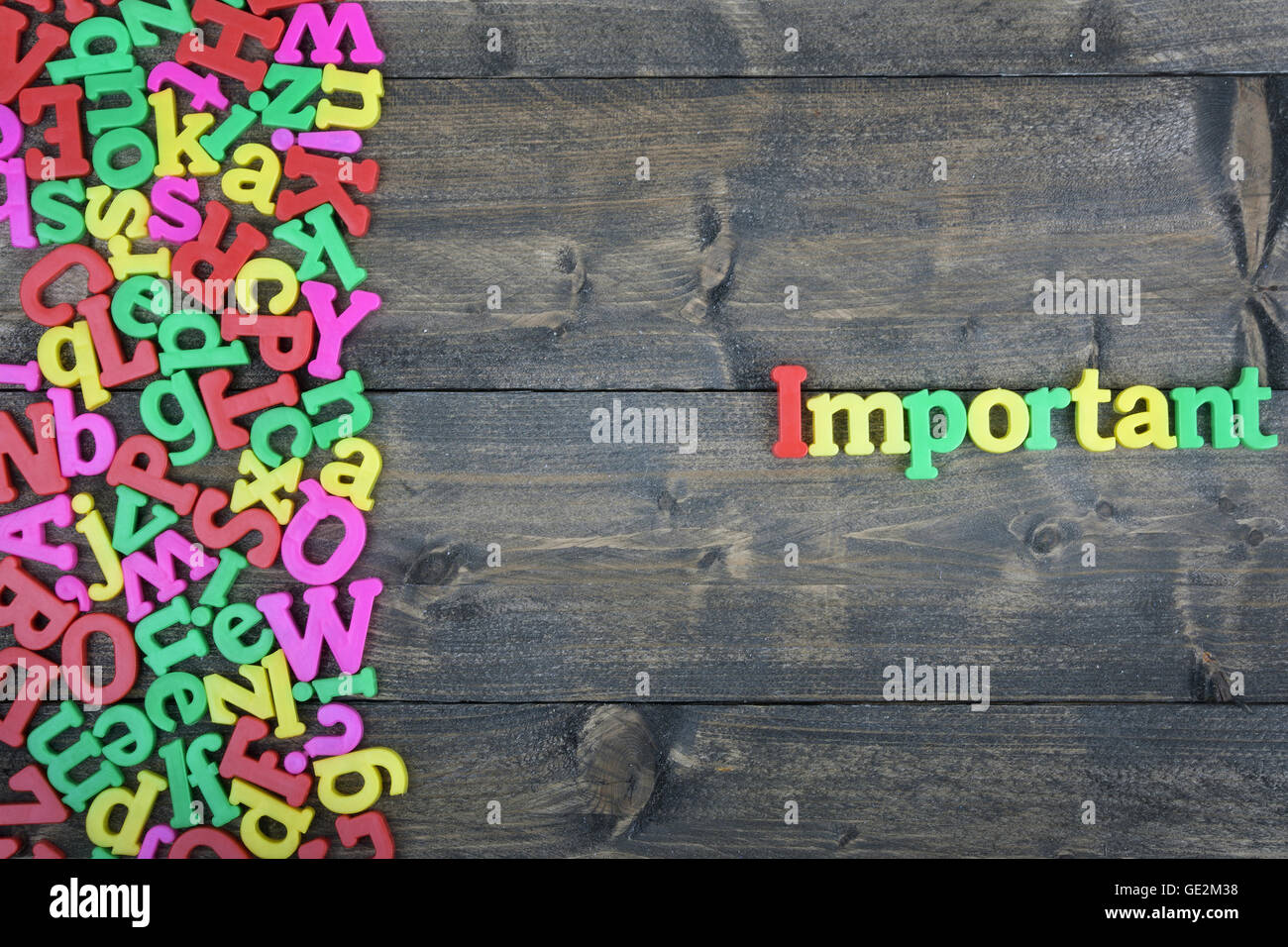 Important word on wooden table Stock Photo - Alamy