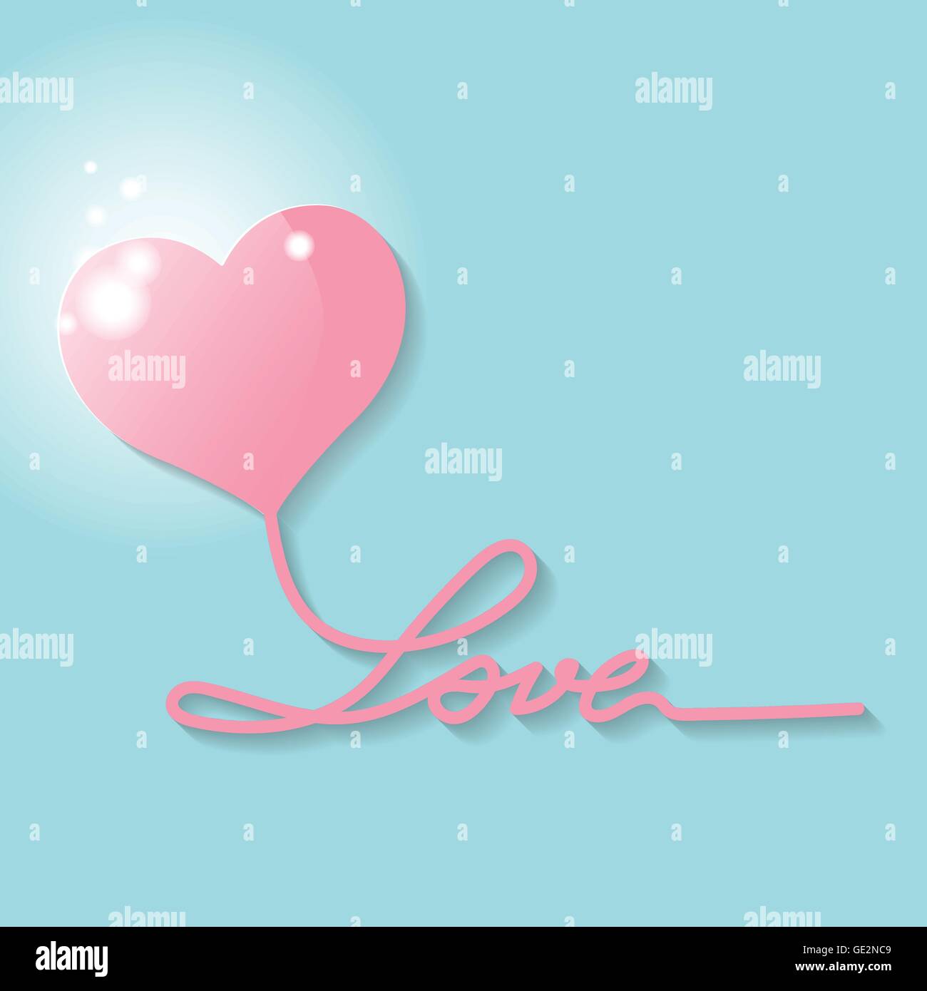 Symbol of love on sweet blue background, greeting card, Flat design ...