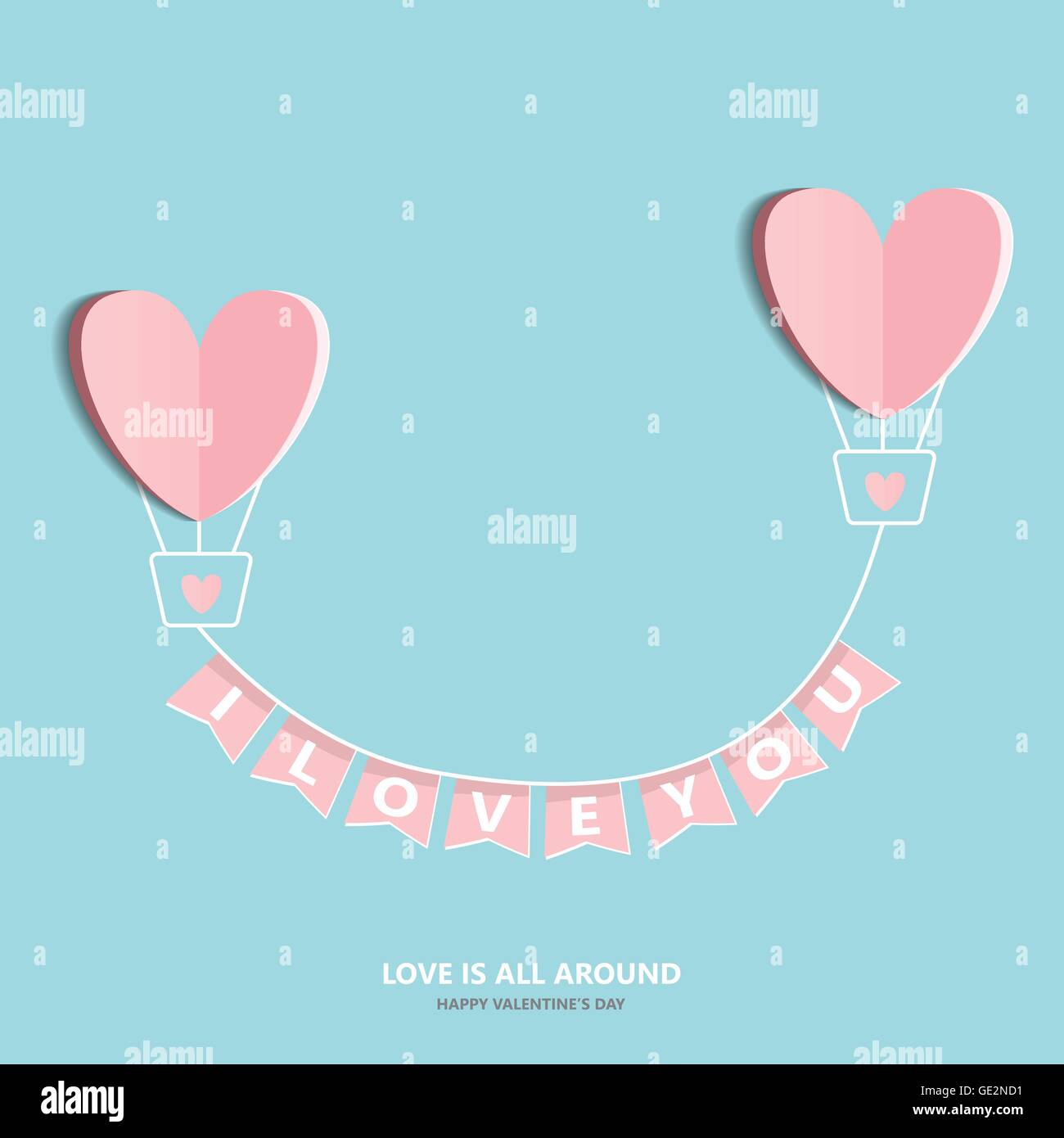 Symbol of love on sweet blue background, greeting card, Flat design ...